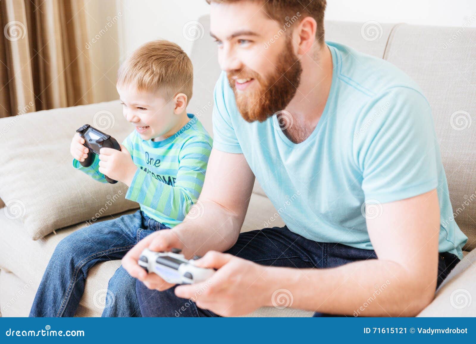 Little Son and Dad Playing Computer Games at Home Together Stock Image ...
