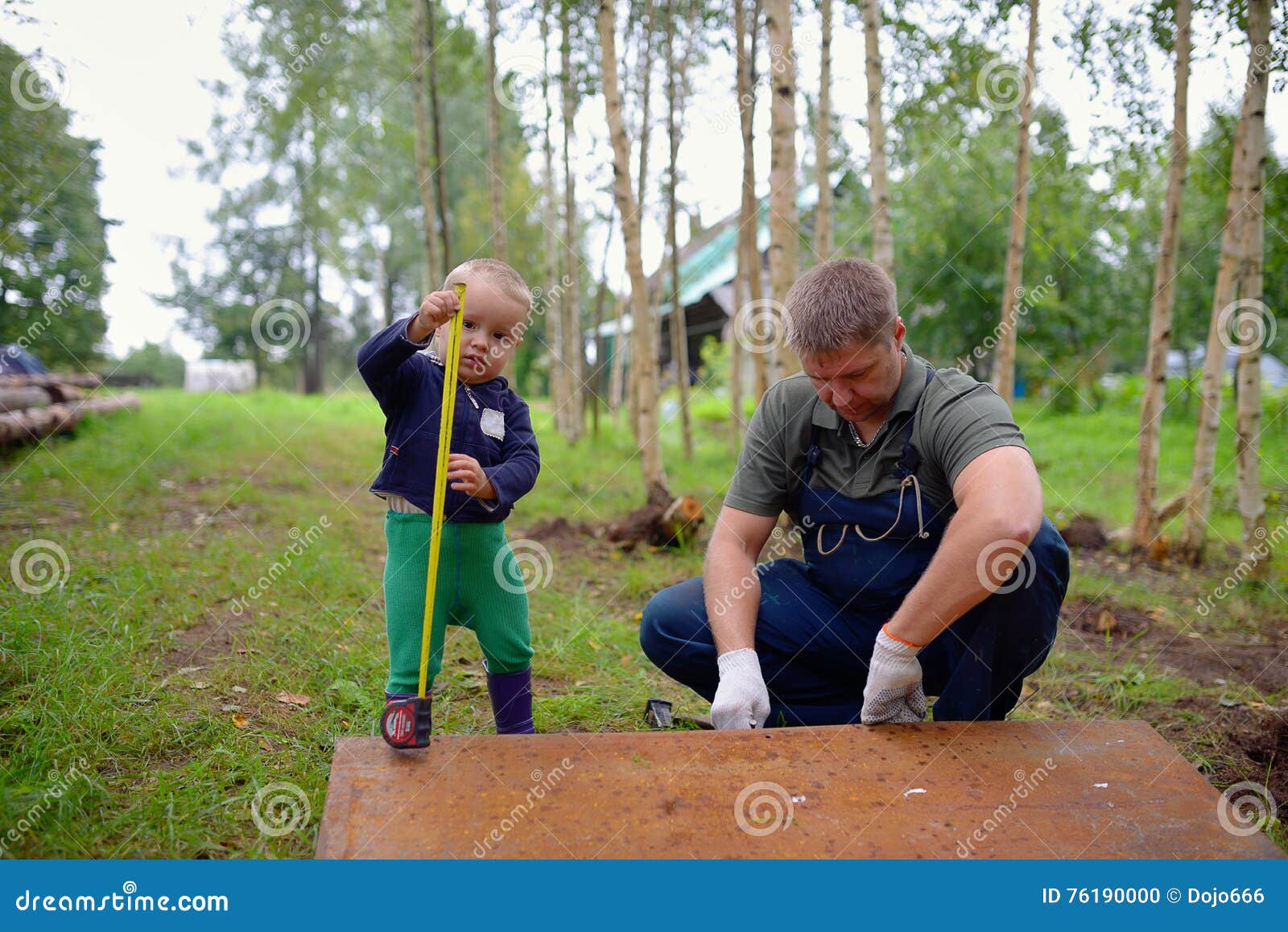 Little Son Helping His Father with Building Work Stock Photo - Image of ...
