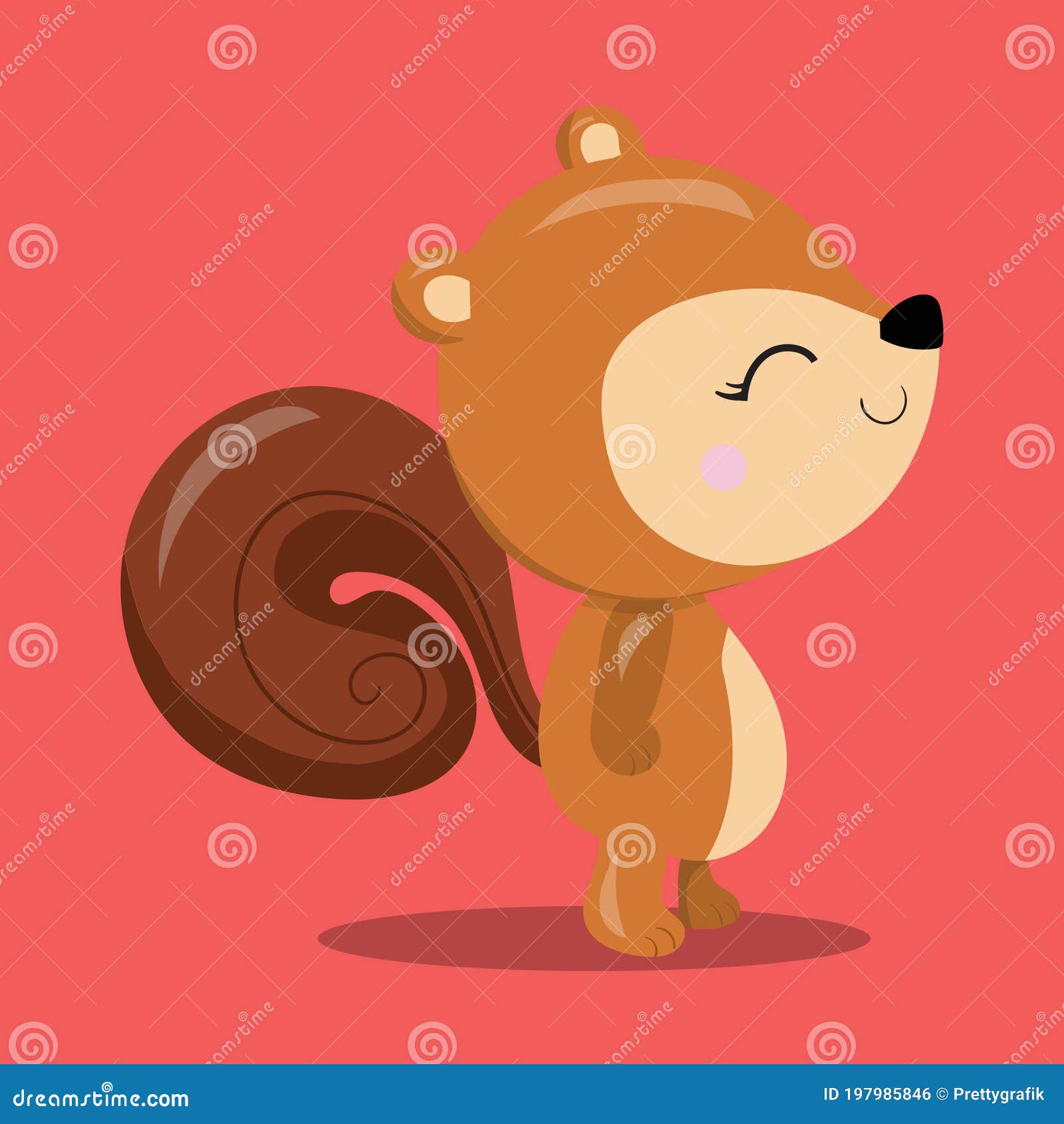 Red Squirrel Side View. Cartoon Outline Sketch Illustration Of Cute ...