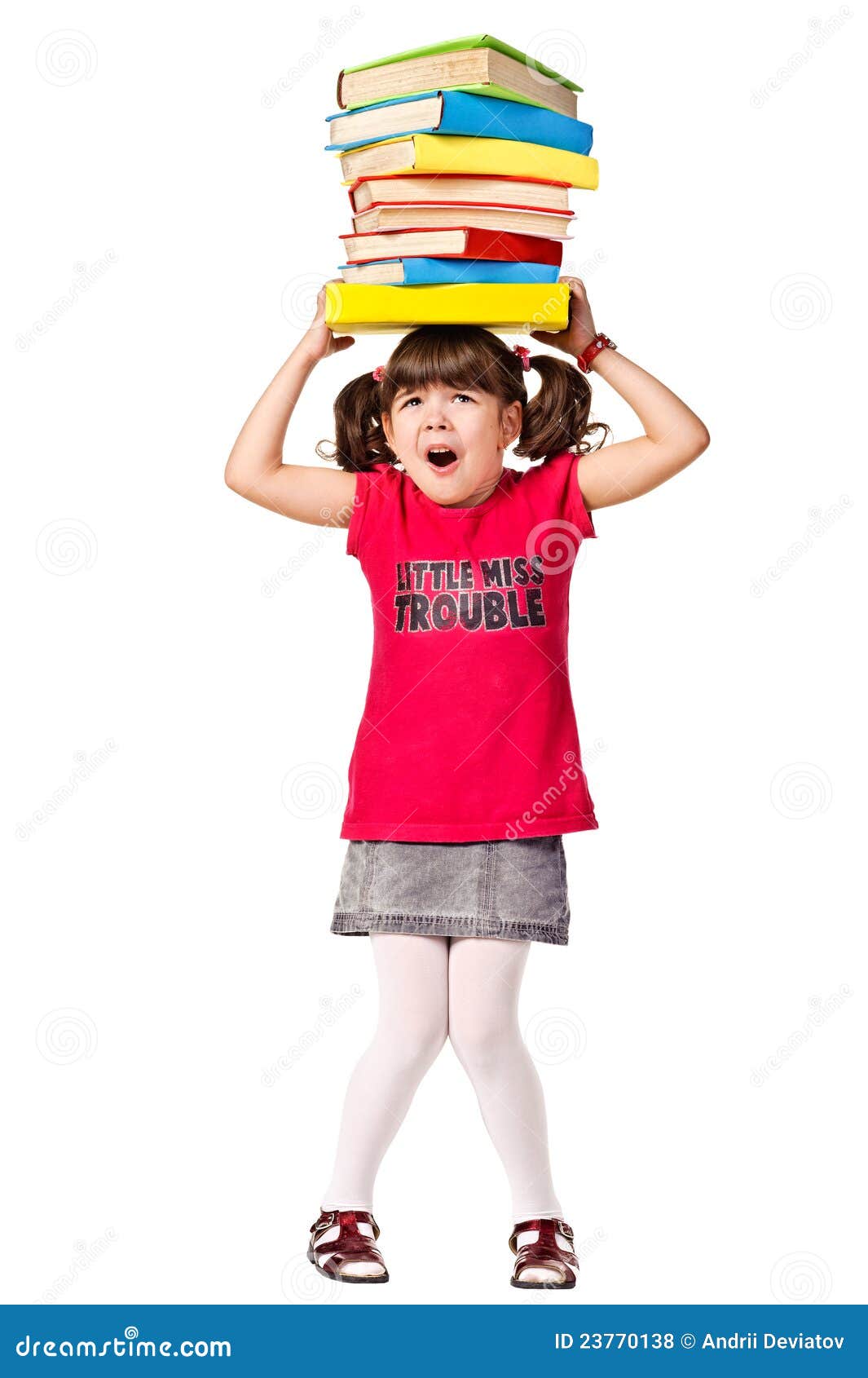 Little with a Stack of Heavy Books on Head Stock Photo - Image of cute ...