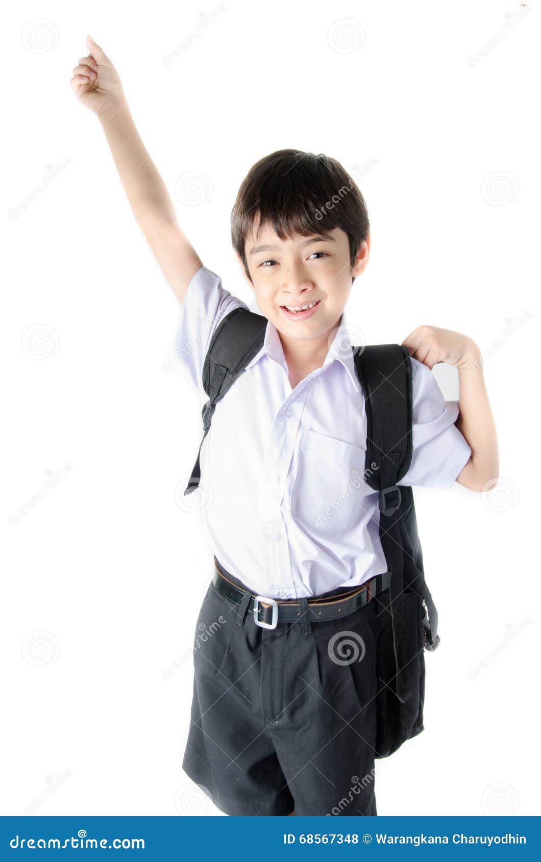 Little Student Boy Face Close Up in Uniform on White Background Stock ...