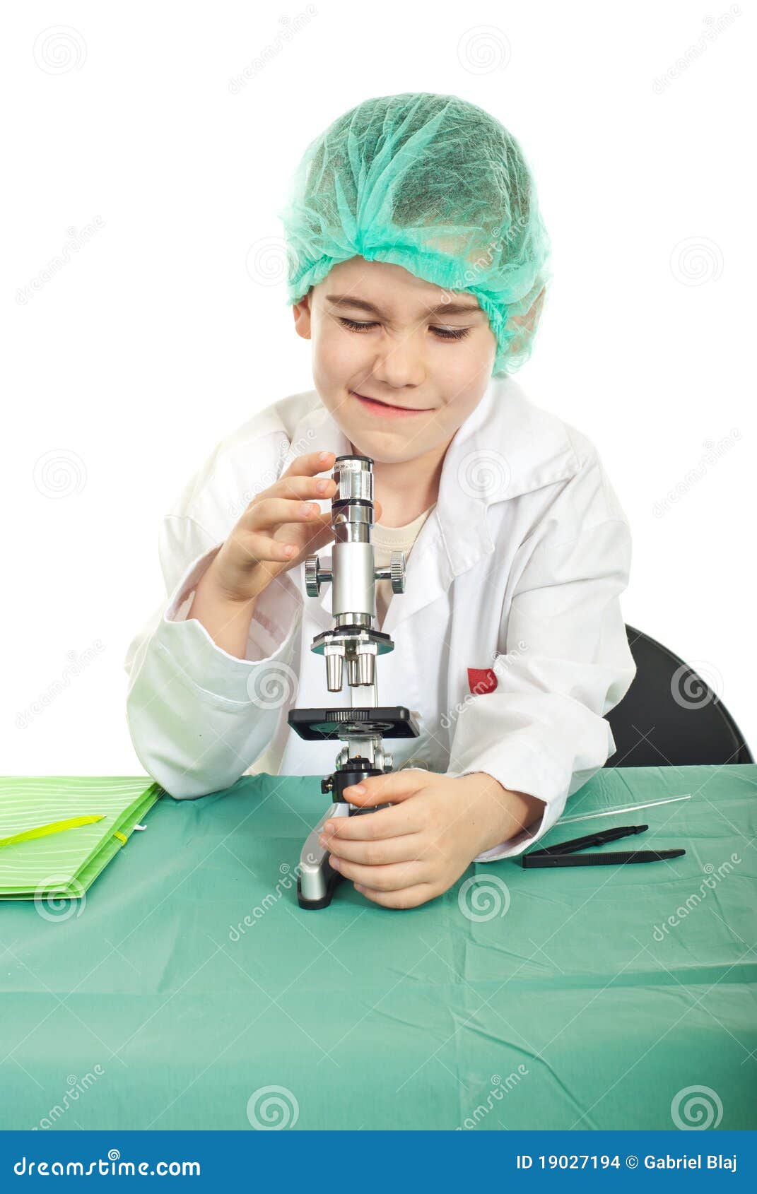 Little Student Boy Using Microscope Stock Photo - Image of coat ...