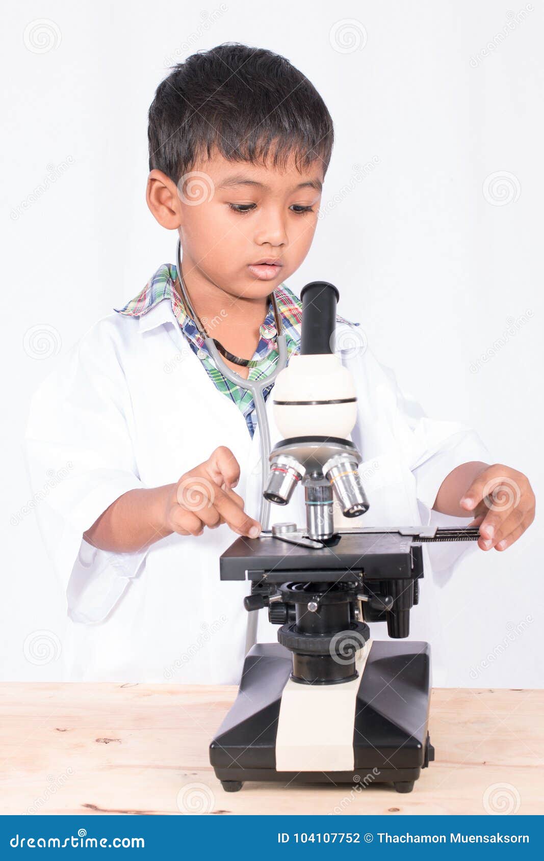Little Student Boy Working with Microscope Stock Photo - Image of ...