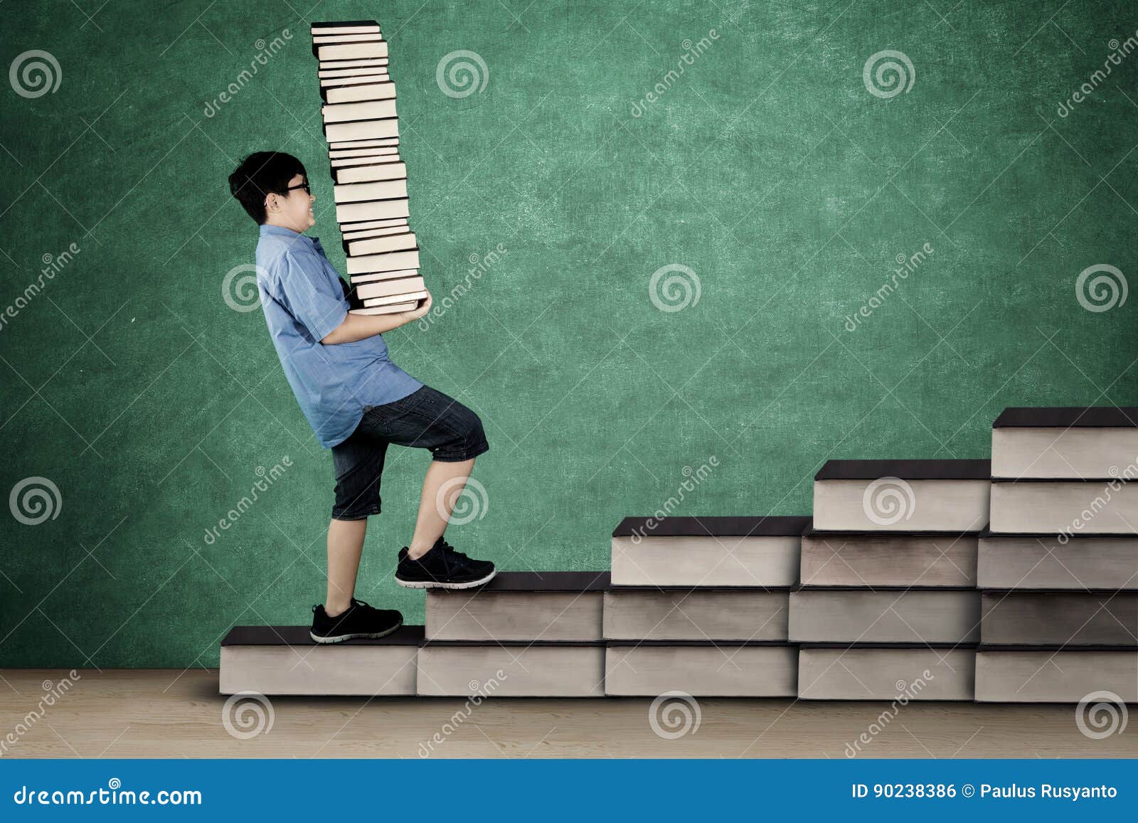 Little Student Carrying Books on Staircase Stock Photo - Image of climb ...