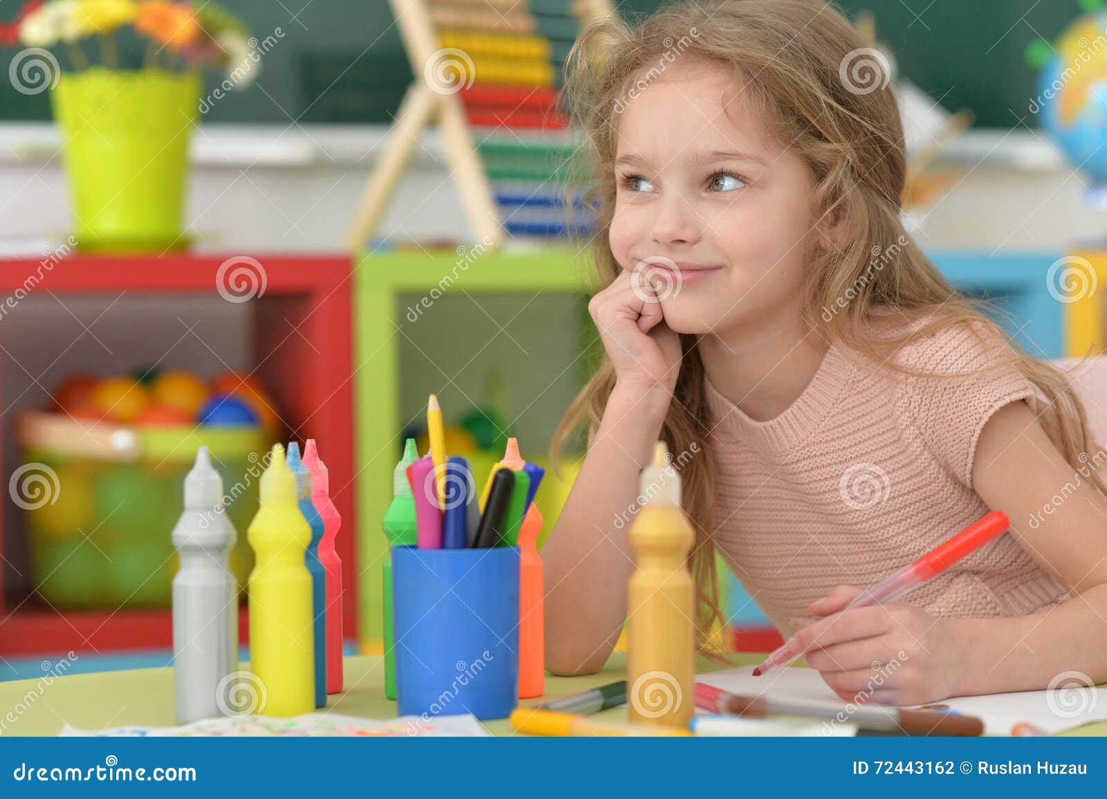 Little Student Girl at Art Class Stock Photo - Image of draw, classroom ...