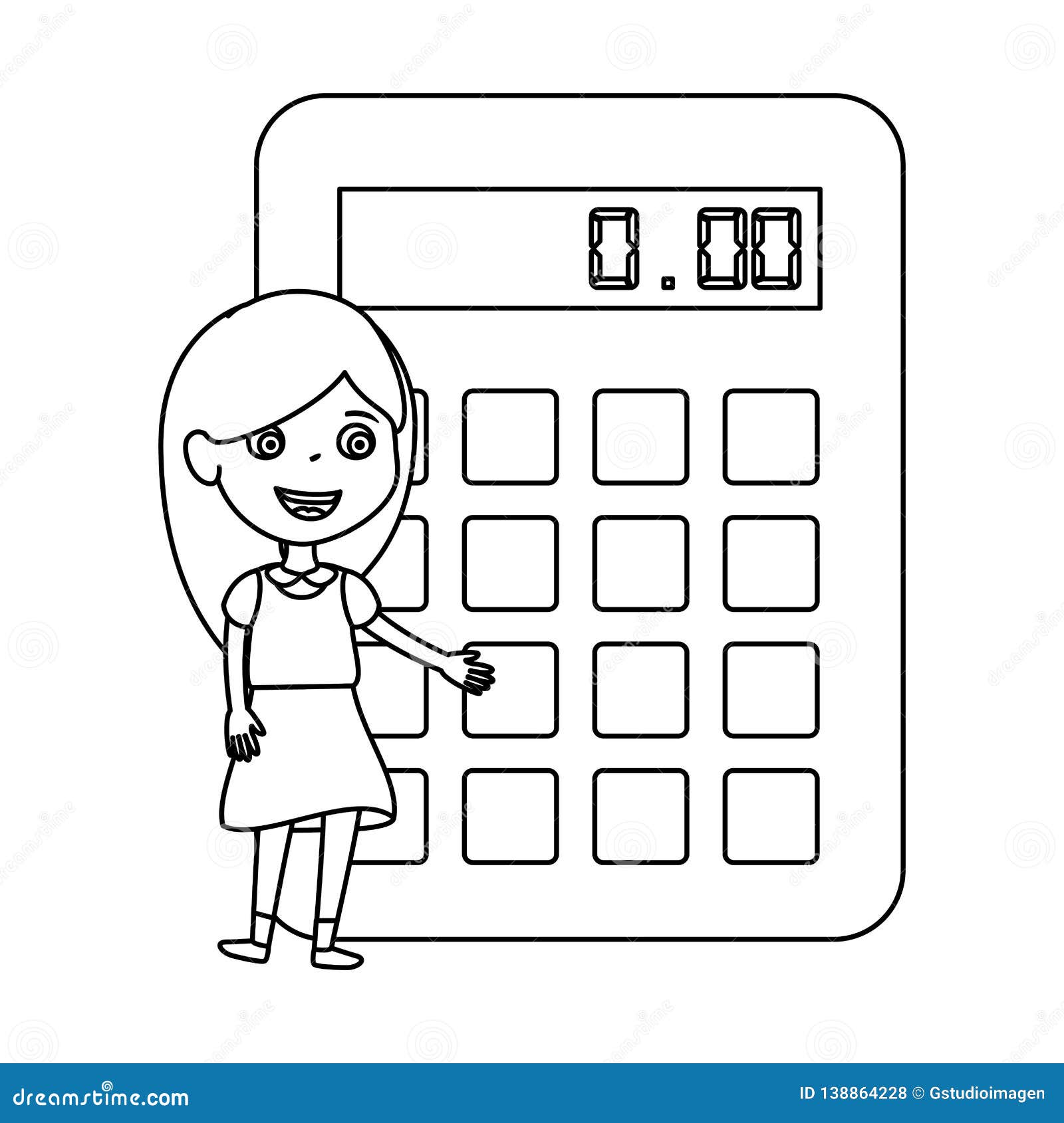 Little Student Girl with Calculator Math Stock Vector - Illustration of ...