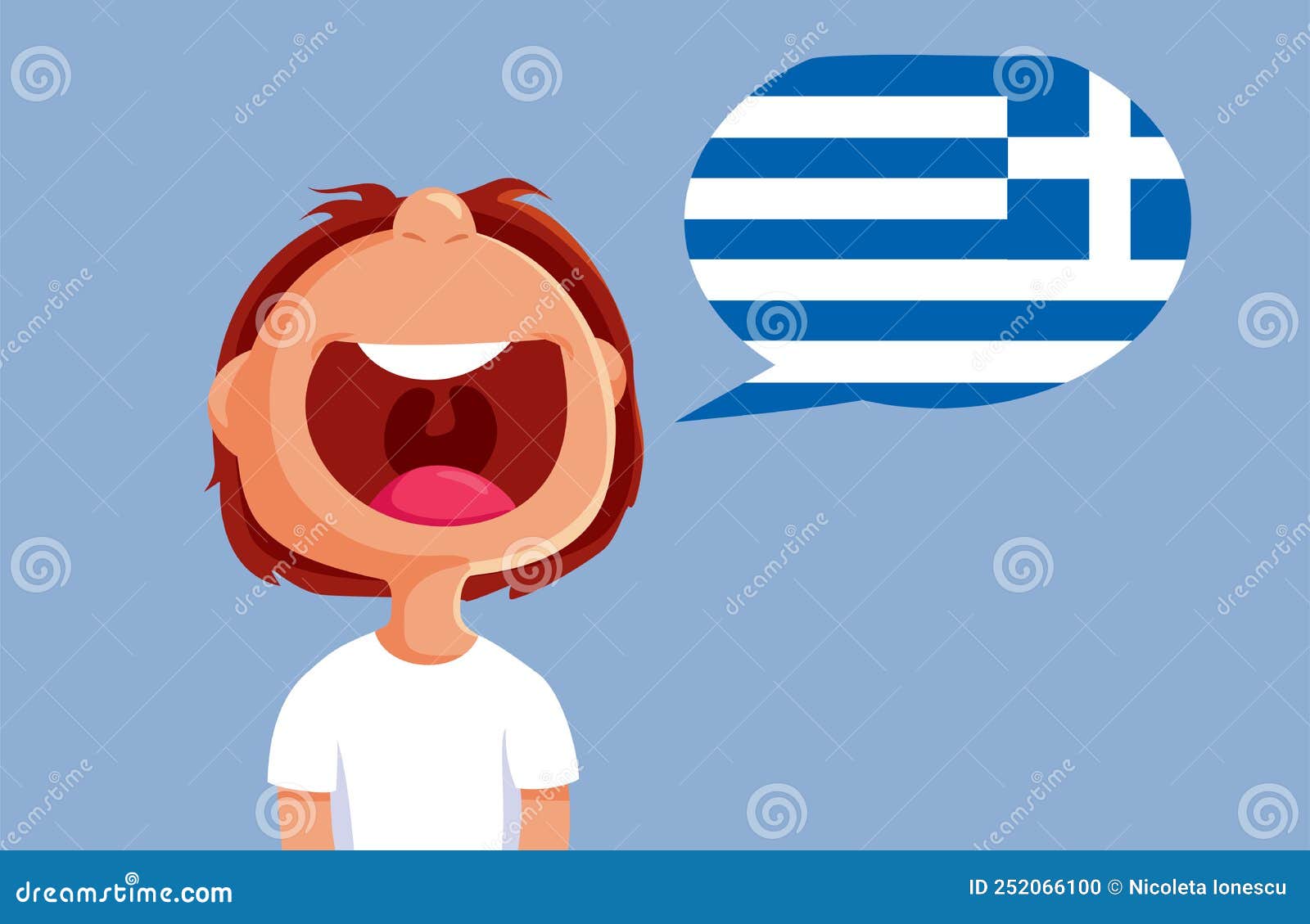 Cheerful Boy Speaking Greek Language Vector Cartoon Illustration ...