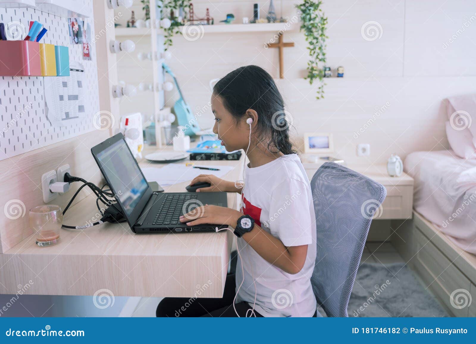 Little Student Learning with Laptop at Home Stock Photo - Image of ...
