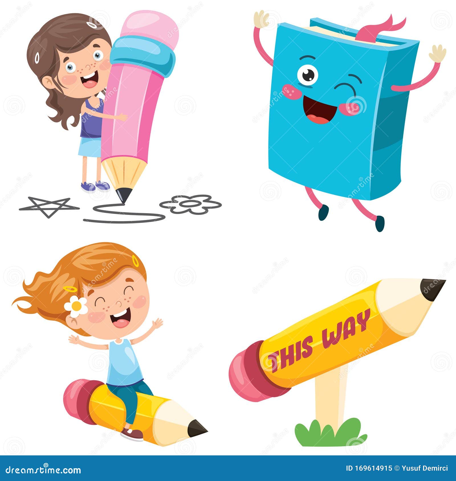 Little Student Playing with Pencil Stock Vector - Illustration of ...