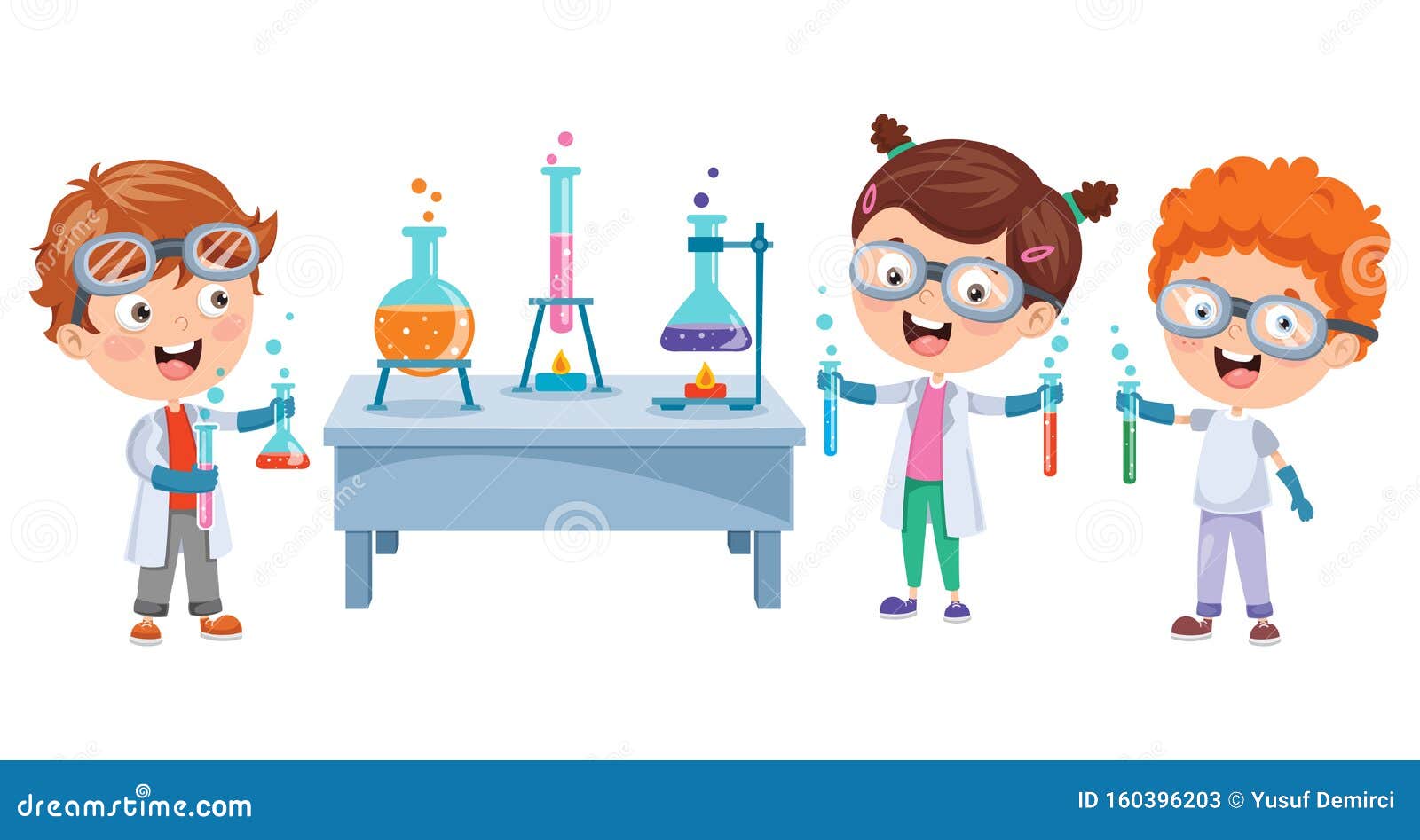 Little Students Doing Chemical Experiment Stock Vector - Illustration ...