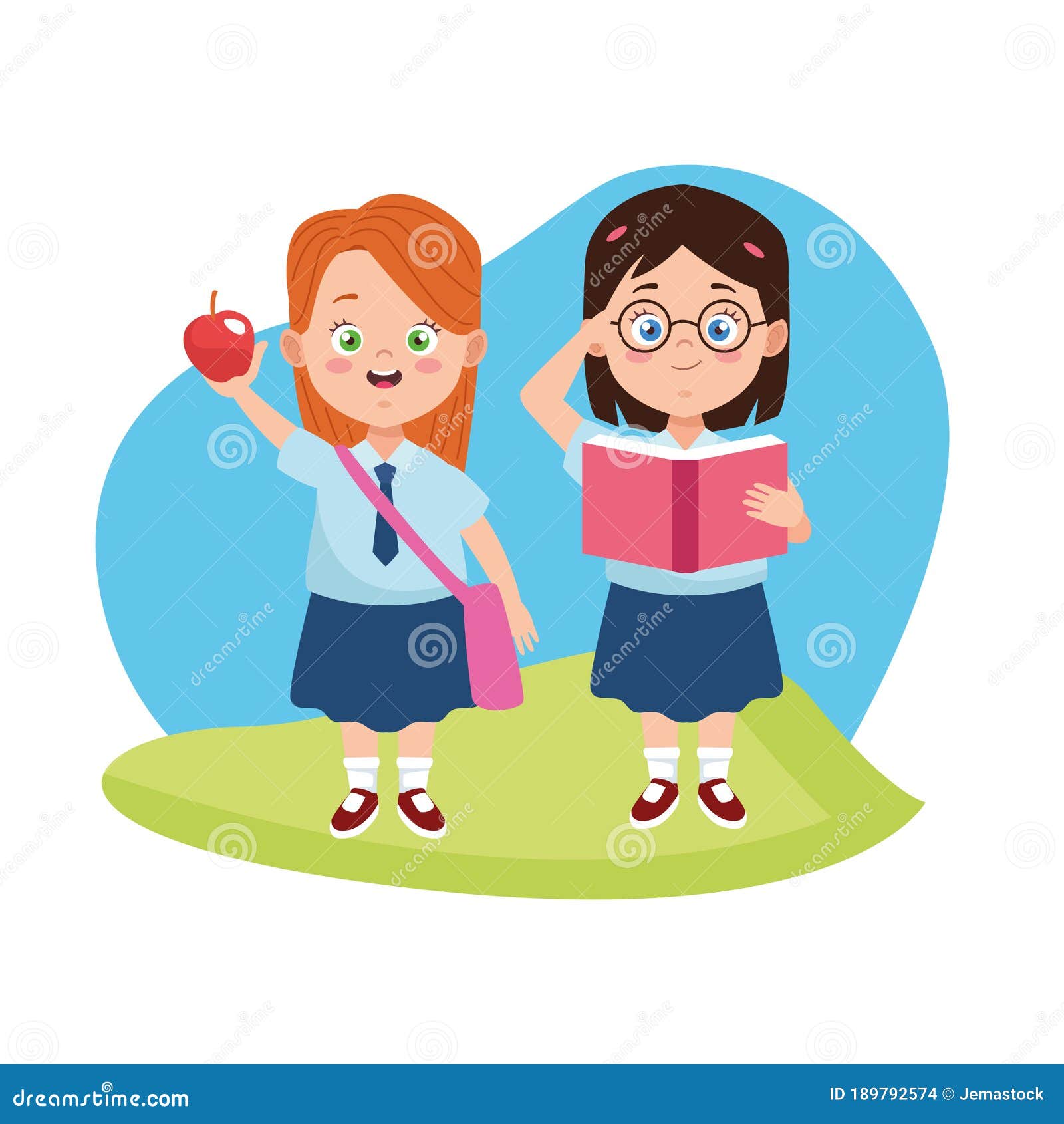 Little Students Girls with Uniforms Characters Stock Vector ...