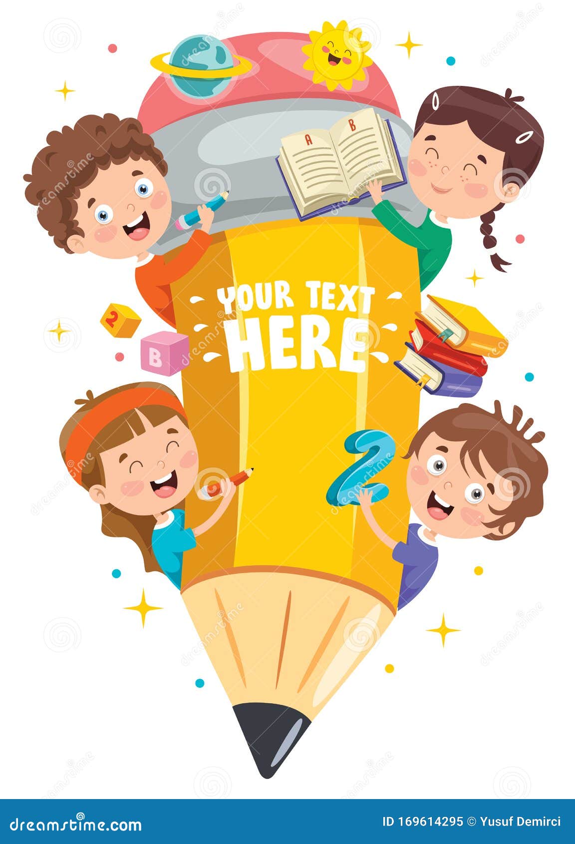Little Students Playing with Pencil Stock Vector - Illustration of ...
