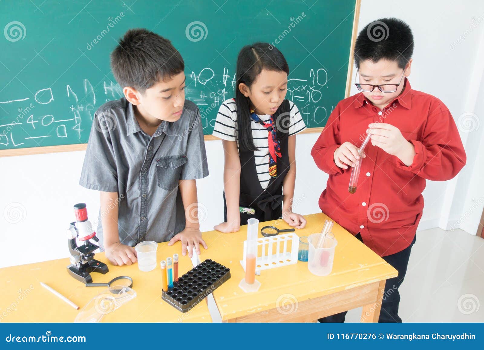 Little Students Study Science in Classroom Stock Photo - Image of ...