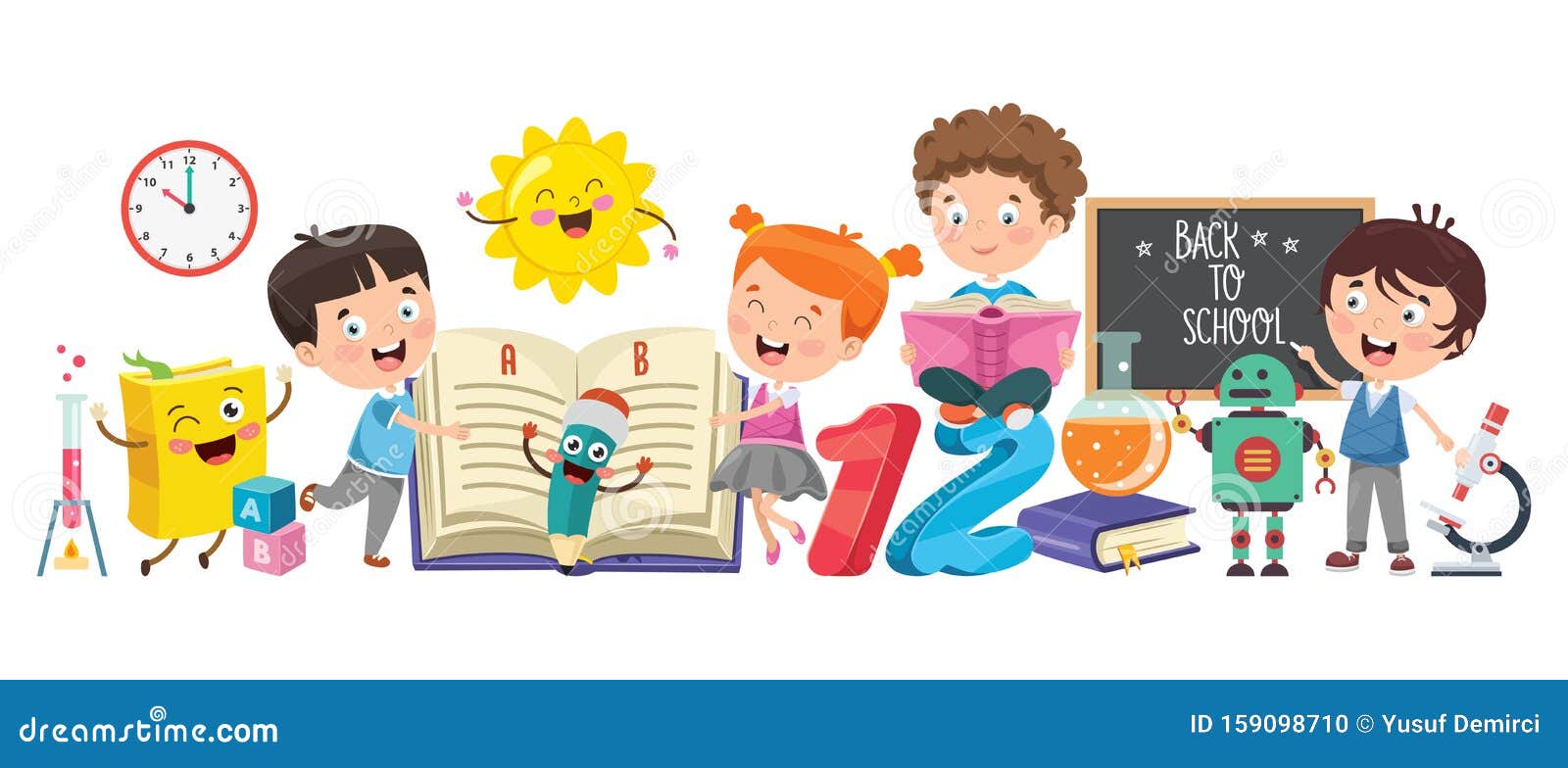 Little Students Studying and Reading Stock Vector - Illustration of ...