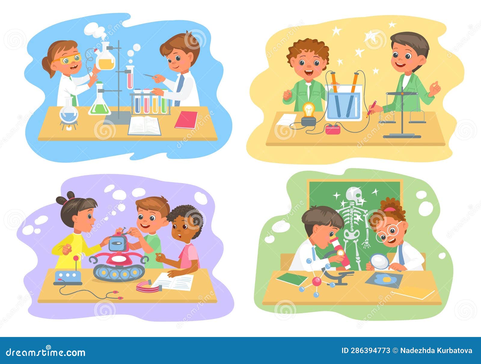 Little Students Work in Laboratories. Happy Children in Practical ...