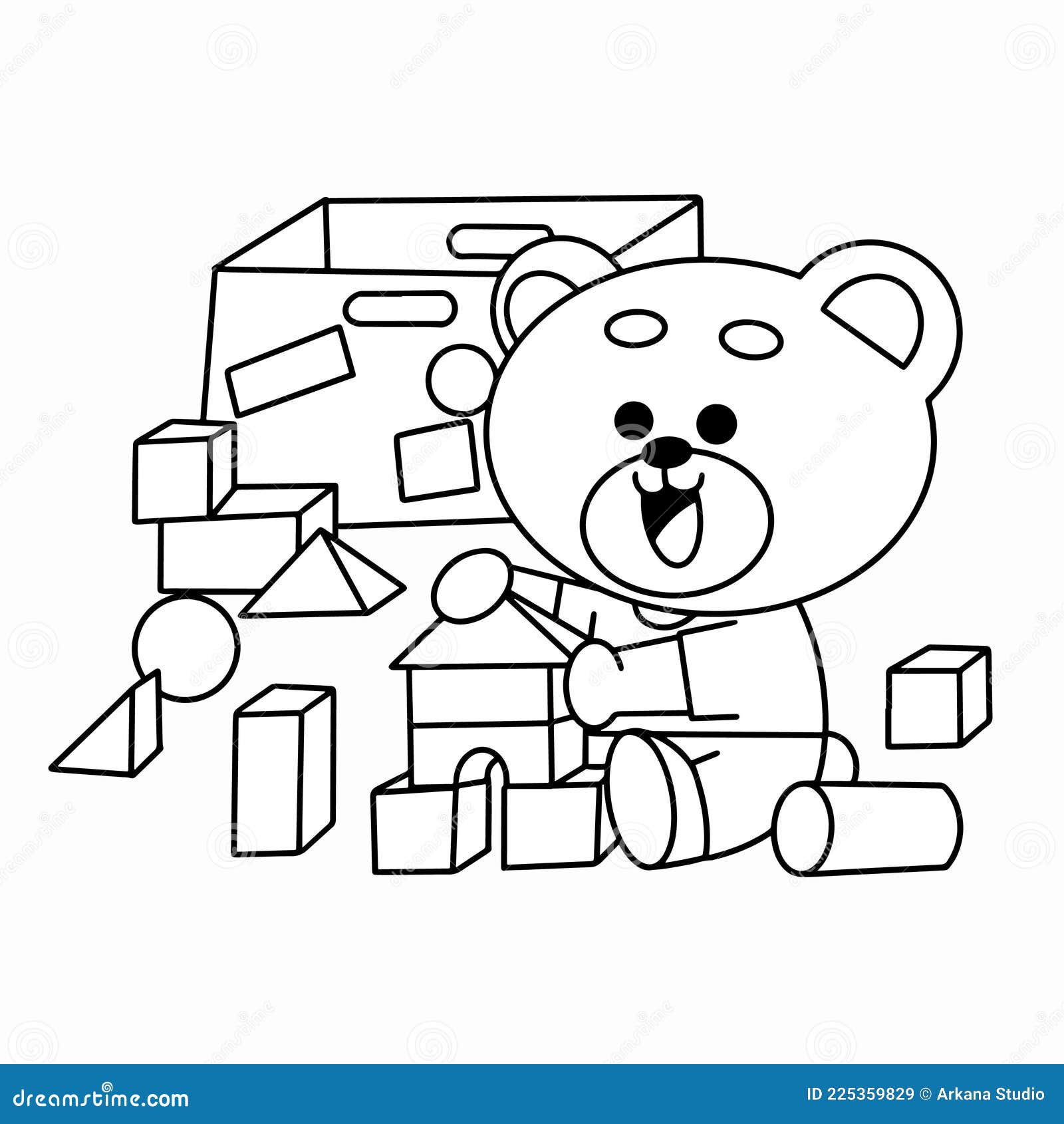 Little Teddy Playing with Blocks Coloring Page Stock Vector ...
