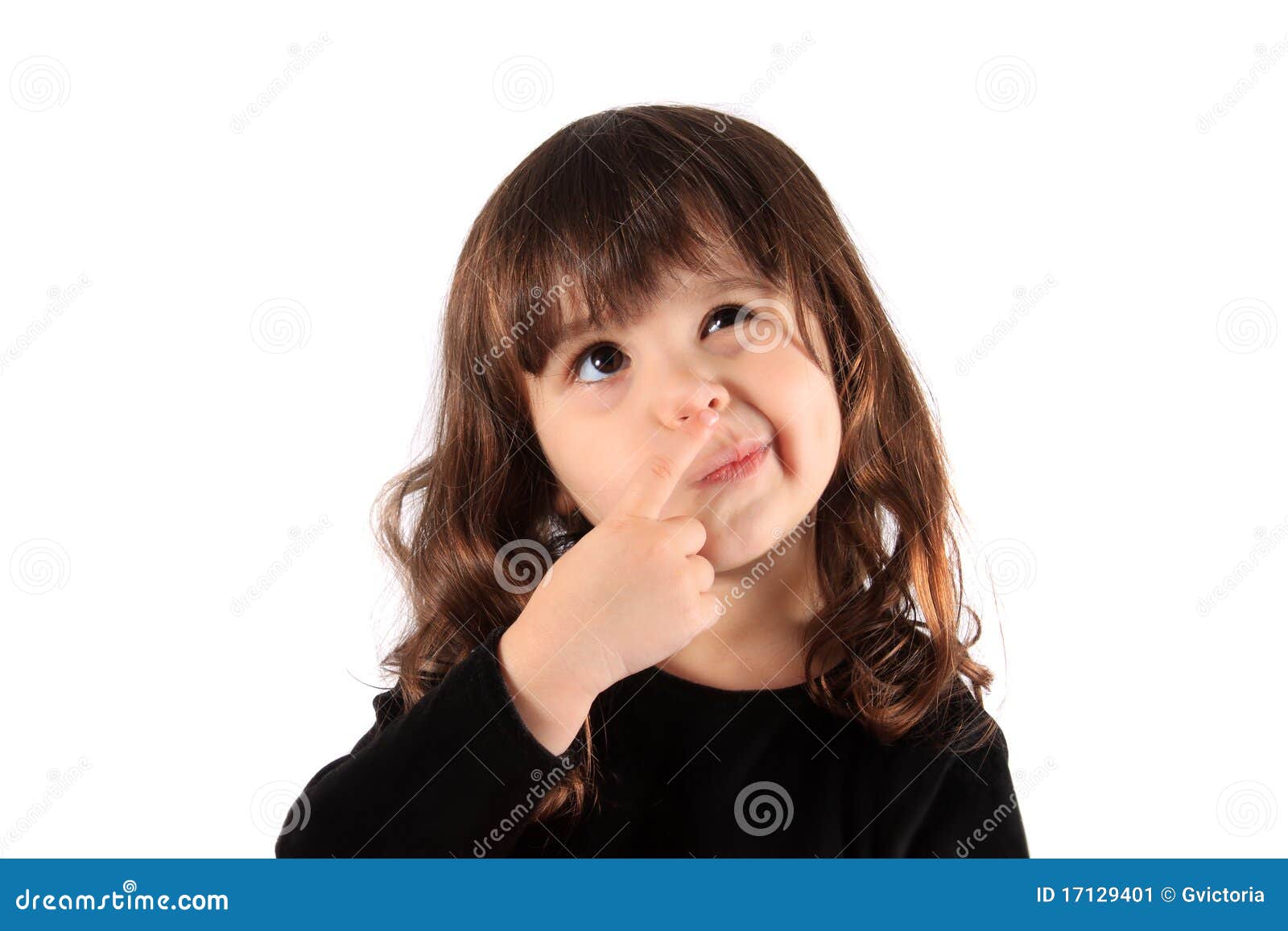 Little thinking girl stock image. Image of white, hand - 17129401