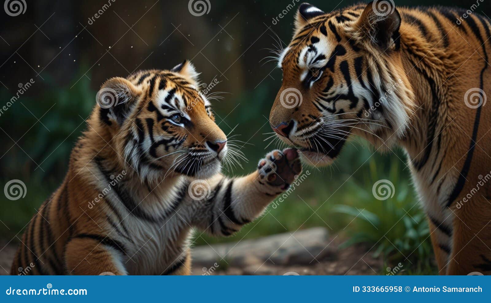 Little Tiger Cub Playing with His Mom Stock Photo - Image of carnivore ...