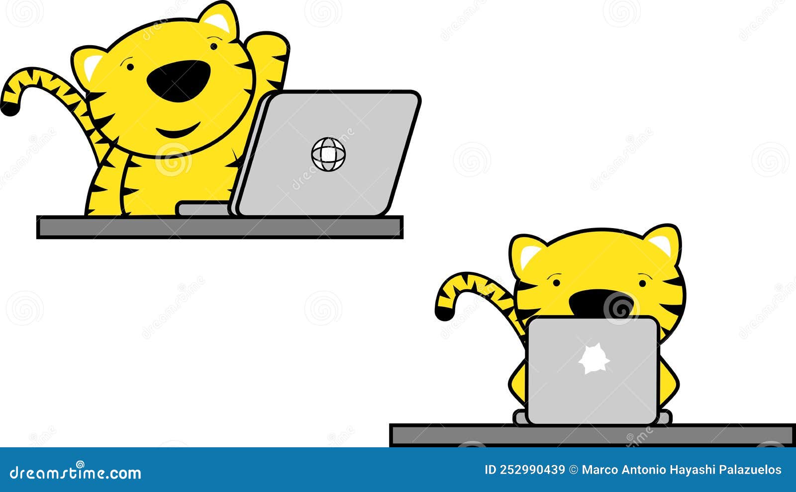 Little Tiger Kid Character Cartoon Computer Set Stock Vector ...