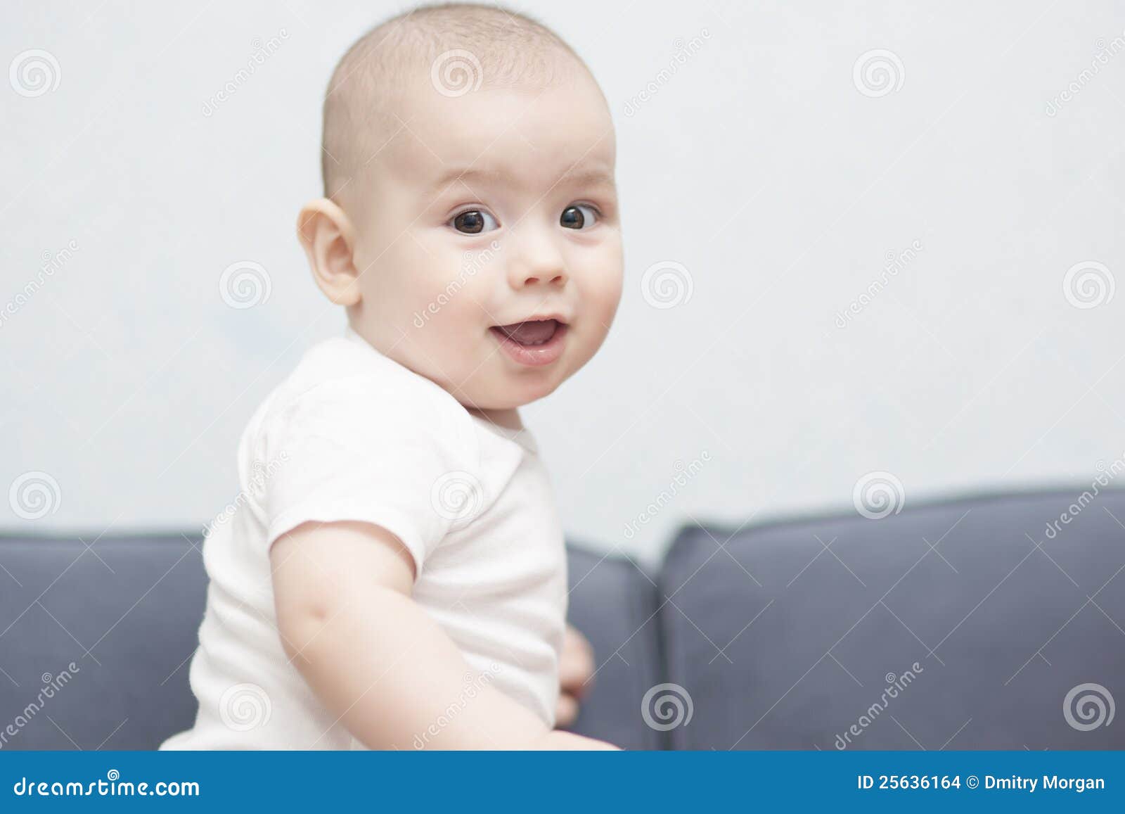 Little Tiny Baby Standing on Sofa Stock Photo - Image of tiny, cute ...