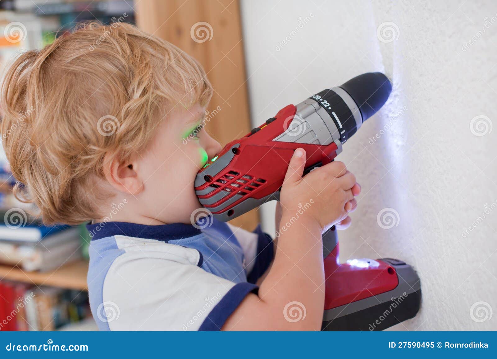 Little Toddler Boy Playing with Drill Indoor Stock Image - Image of ...