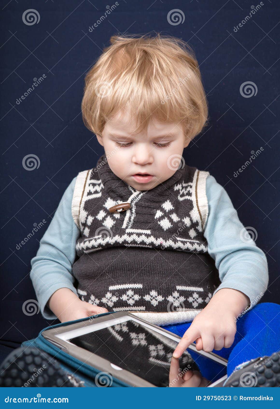 Little Toddler Boy Playing with Tablet Pc Stock Image - Image of ...