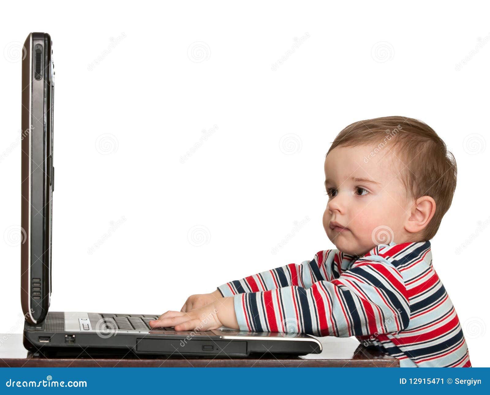 Little Toddler S First Studying with Computer Stock Image - Image of ...