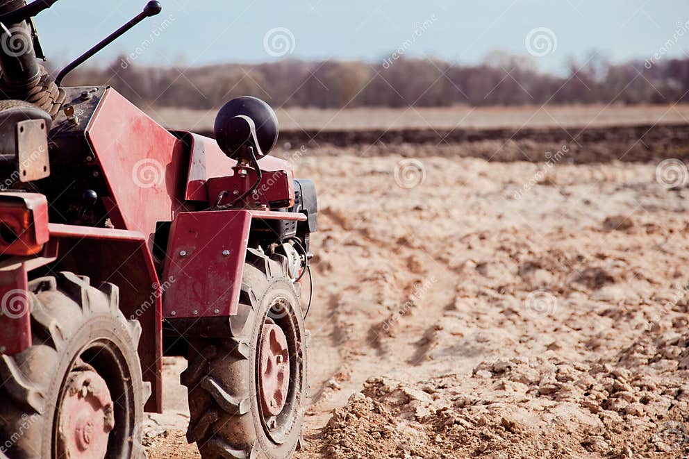 Little Tractor a Field in the Spring Stock Photo - Image of arable ...