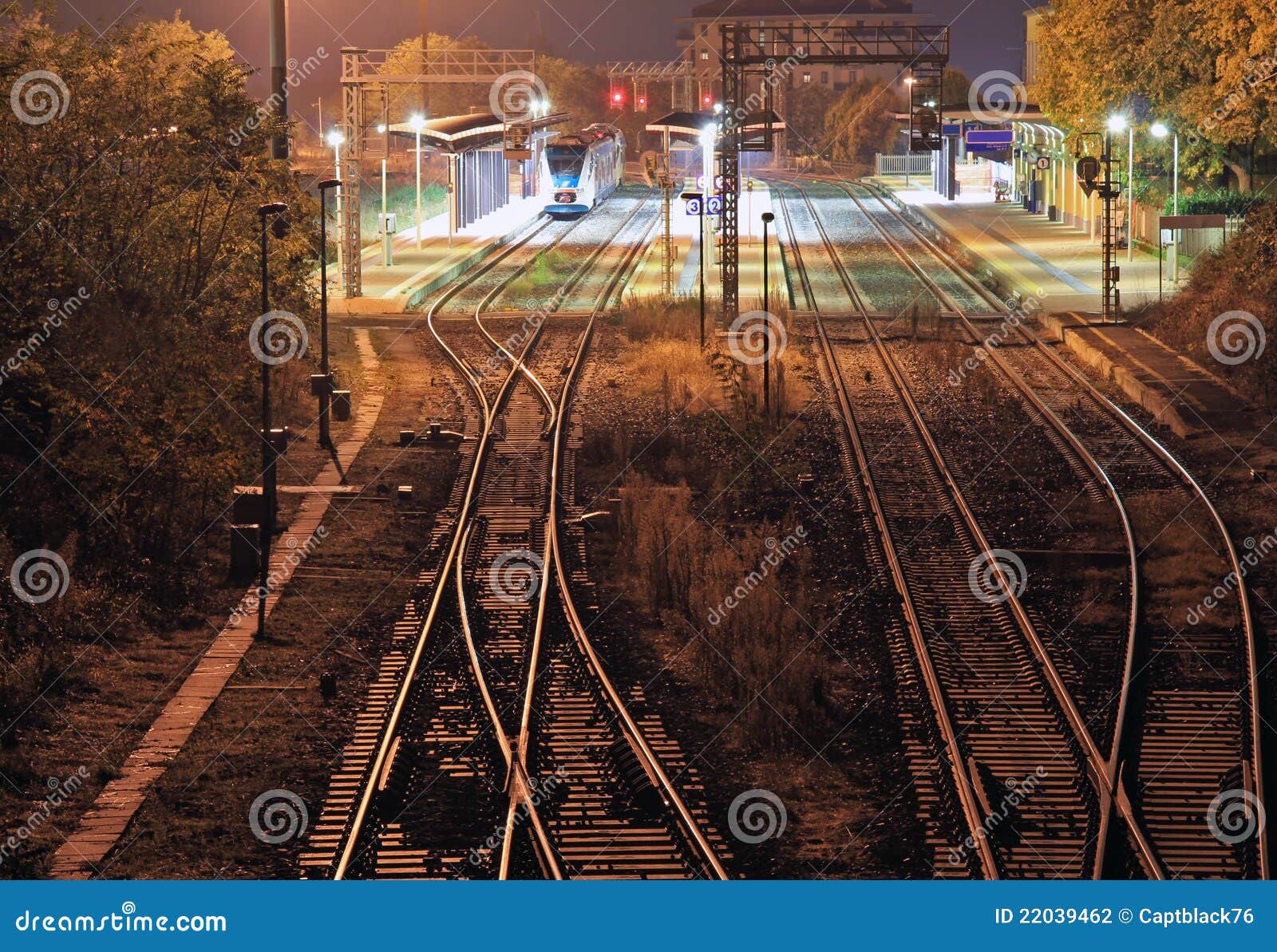 Little Train Station at Night Stock Photo - Image of steel, transit ...