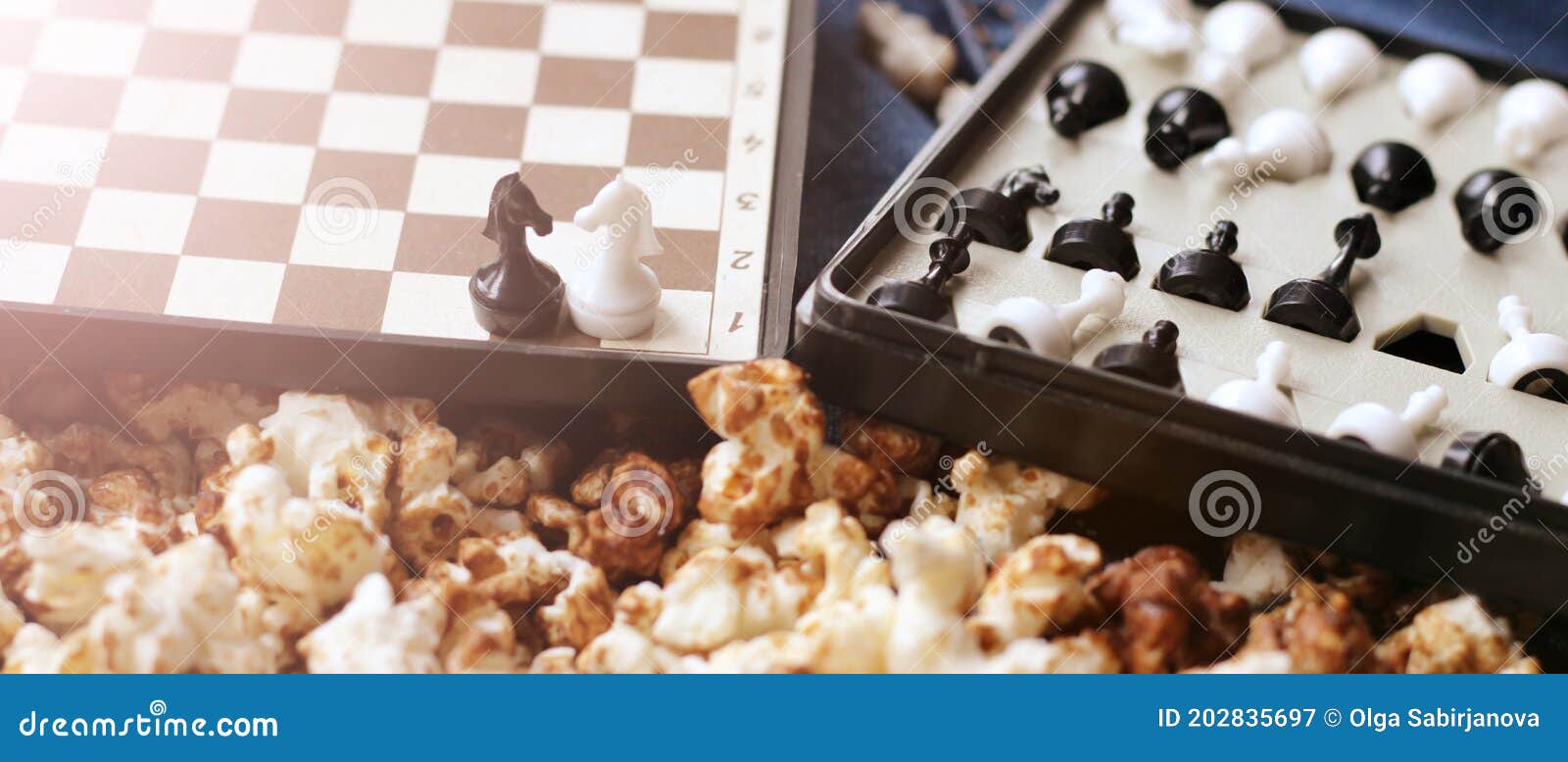 The Little Travel Chess and Popcorn Stock Image - Image of success ...