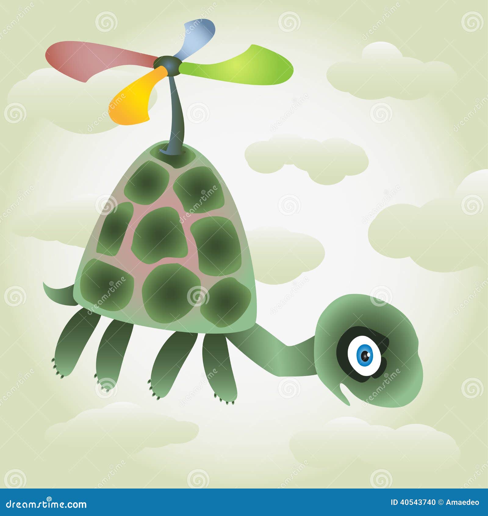 Little Turtle Fly by the Coloured Air-screw Stock Illustration ...