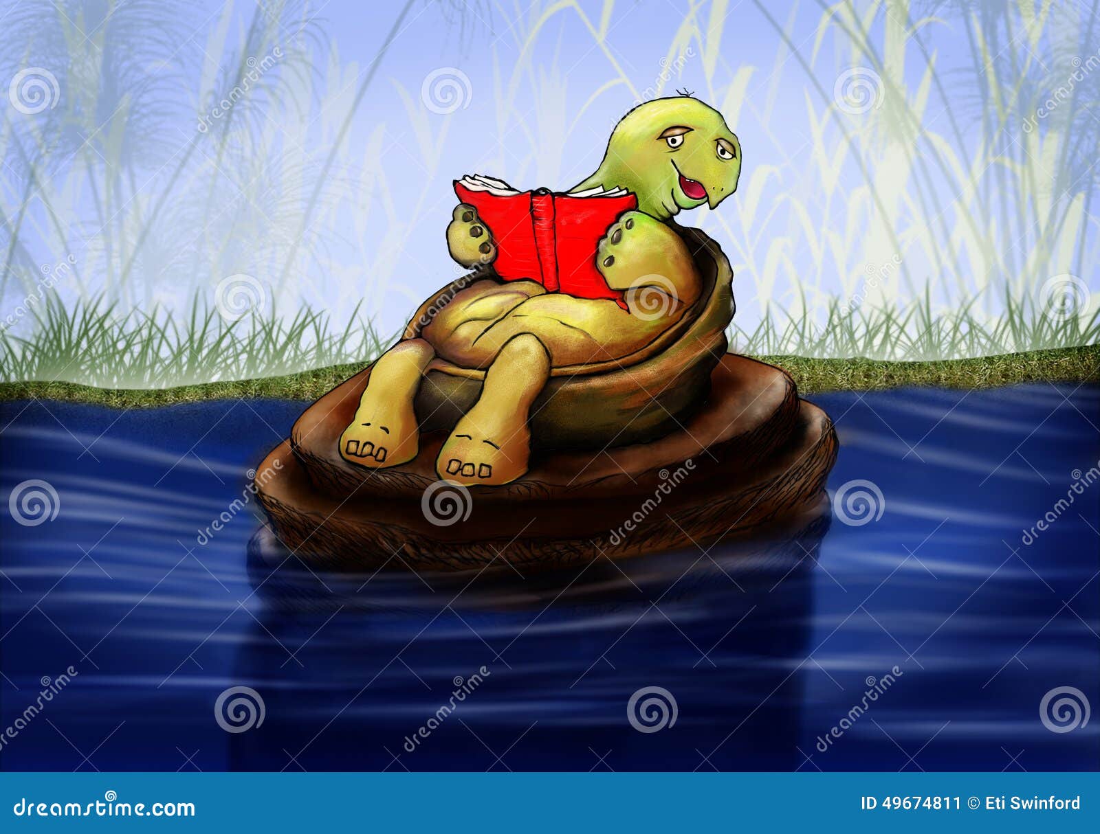 Little Turtle Reading a Book Stock Illustration - Illustration of ...
