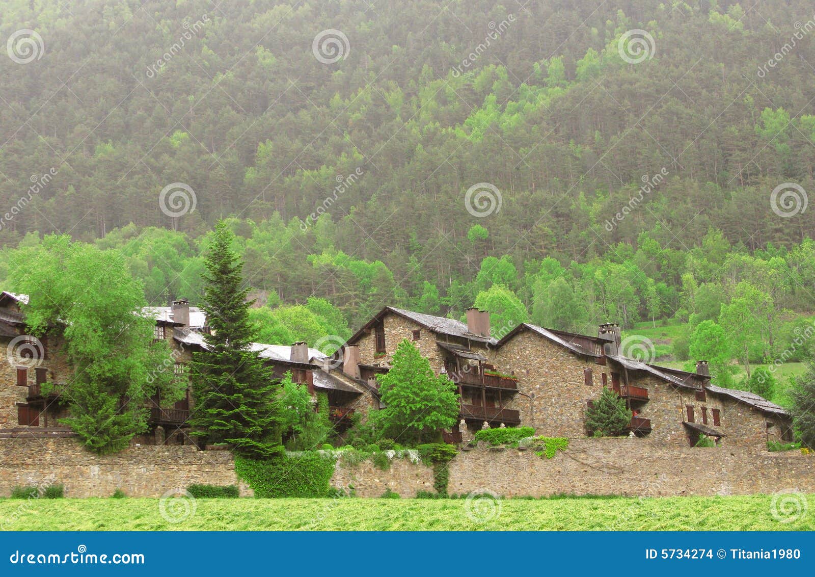 Little Village in the Forest Stock Photo - Image of mountain, building ...