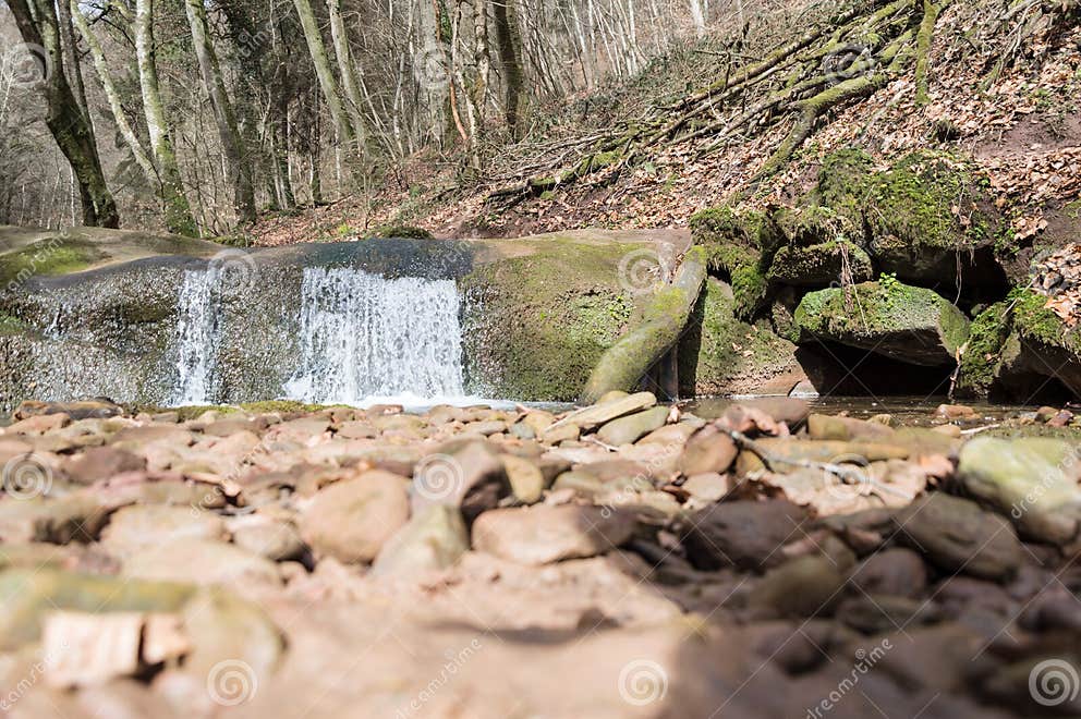 Little Waterfall and Dried Out Riverbed Stock Photo - Image of ...