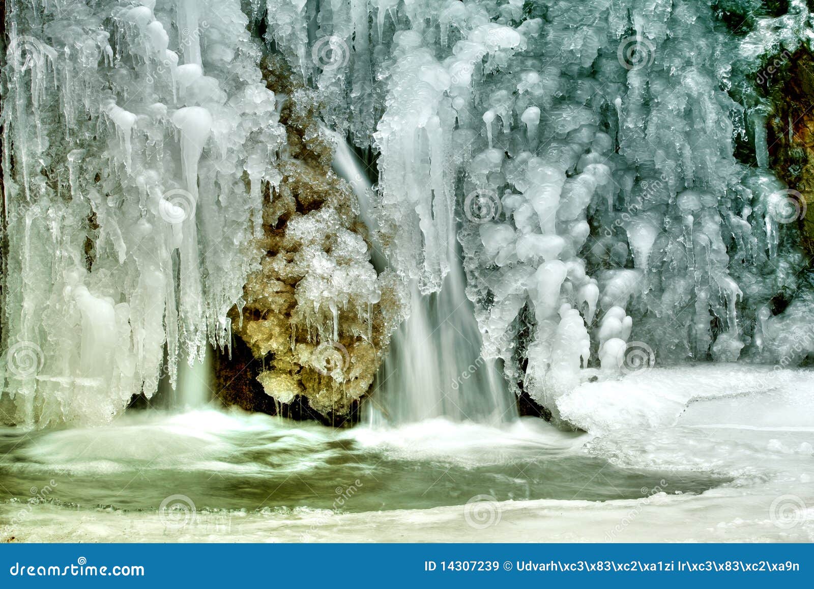 Little Waterfall and Needle Ice Stock Image - Image of snow, glamour ...