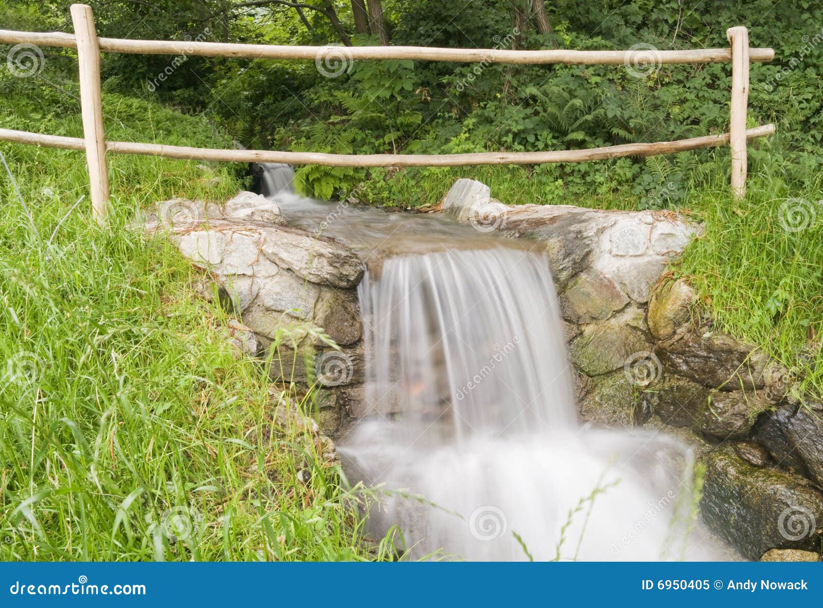 Little Waterfall with Railing Stock Image - Image of spring, rural: 6950405