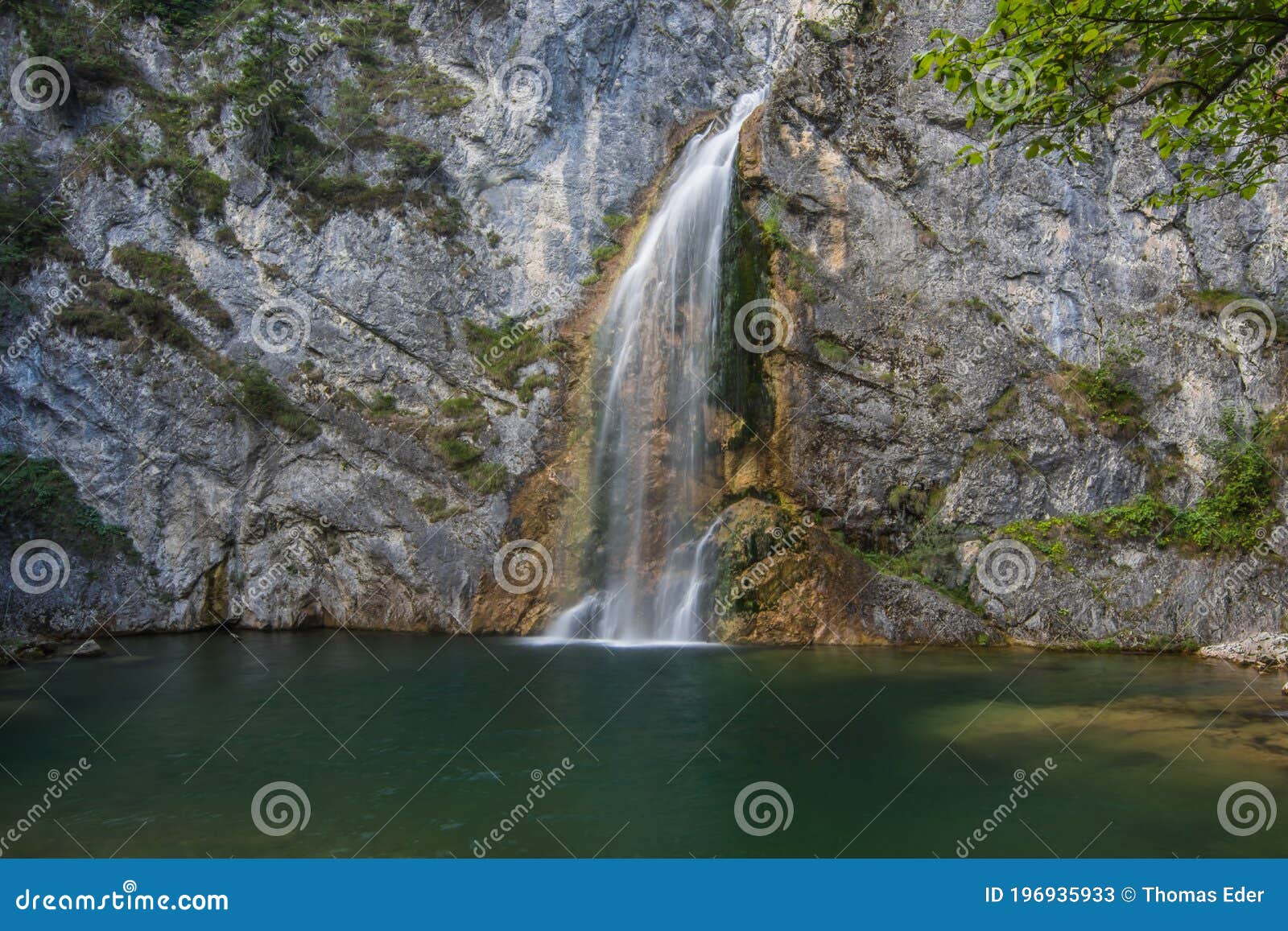 Little Waterfall from a Rock Wall in a Forest Stock Image - Image of ...