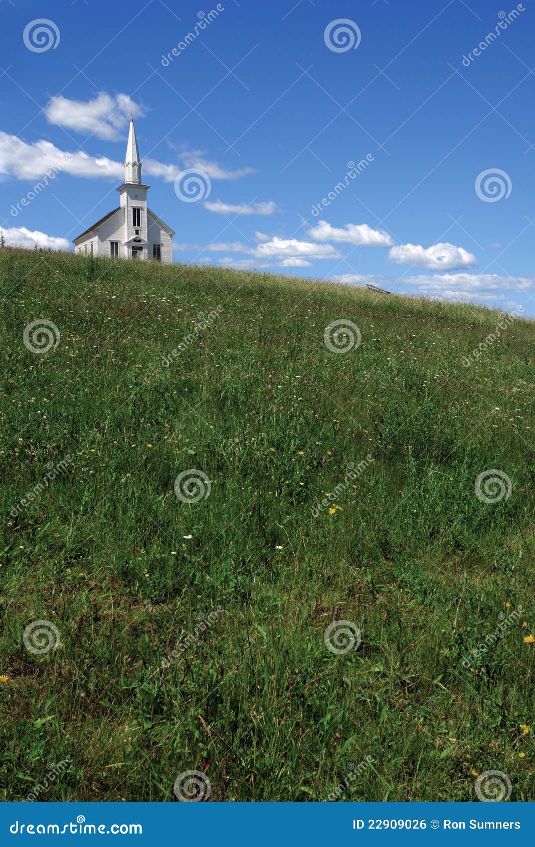 Little White Church Over the Hill Stock Photo - Image of wooden, small ...
