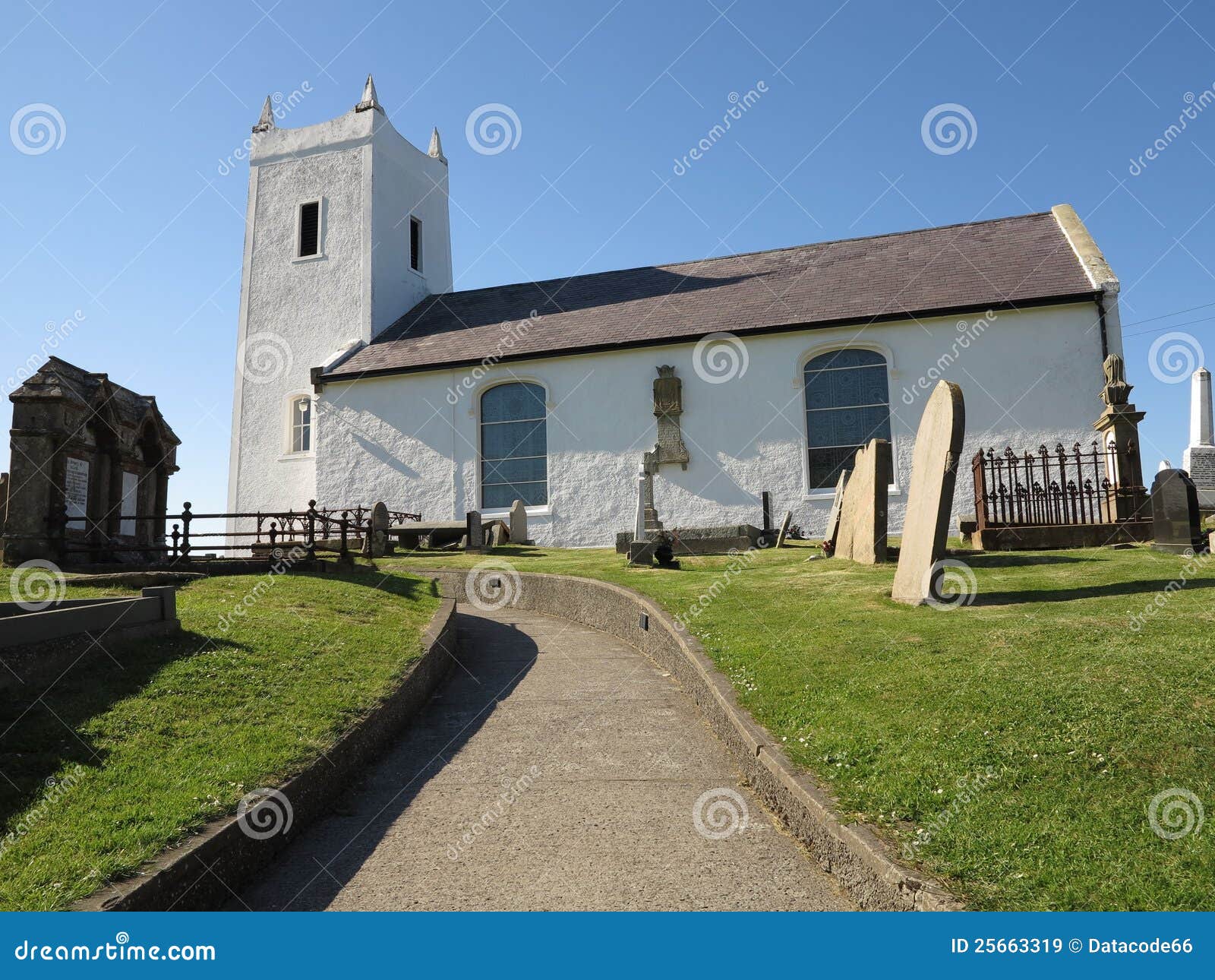 Little White Church with Path Stock Image - Image of steeple, stone ...