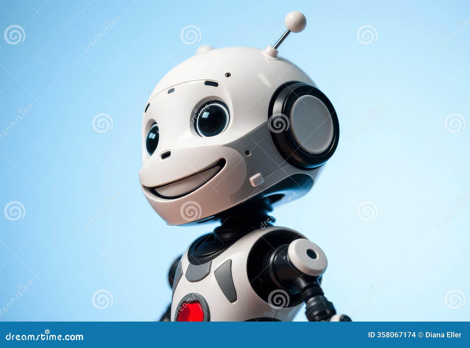 Little White Happy Robot on Blue Background Stock Illustration ...