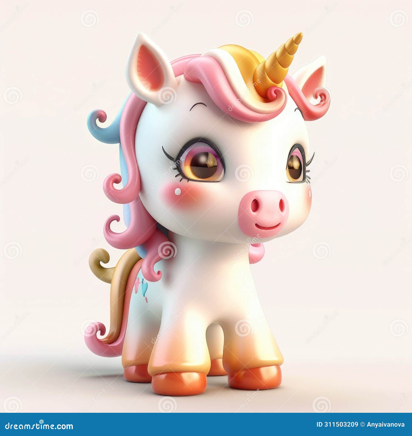 A Little White Unicorn with a Pink Mane Stock Illustration ...