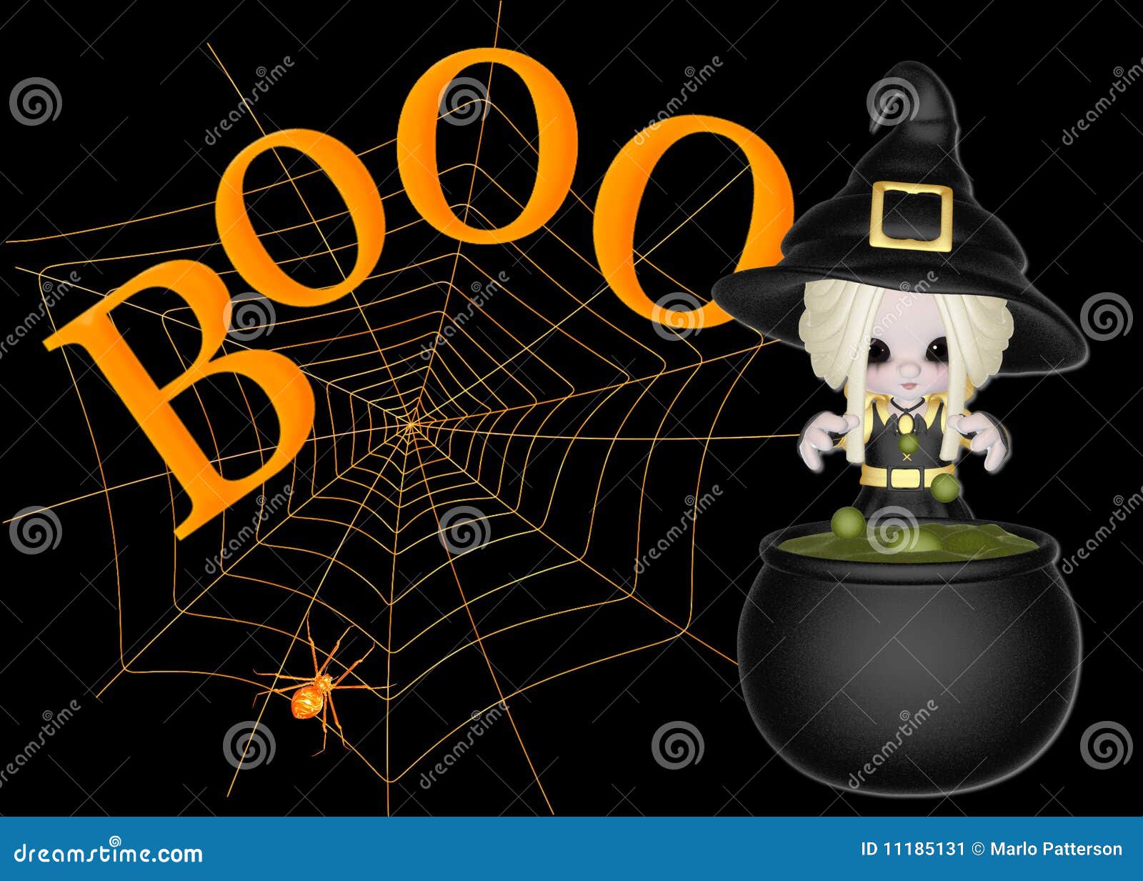Little Witch, Boo & Spider Web Background Stock Illustration ...