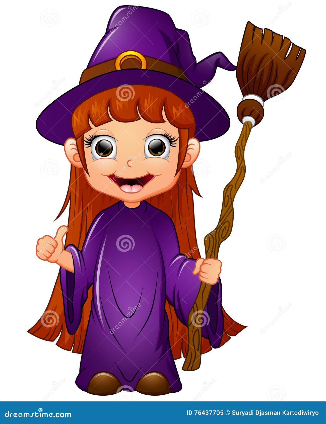 Little Witch Cartoon Holding Broom | CartoonDealer.com #76437705