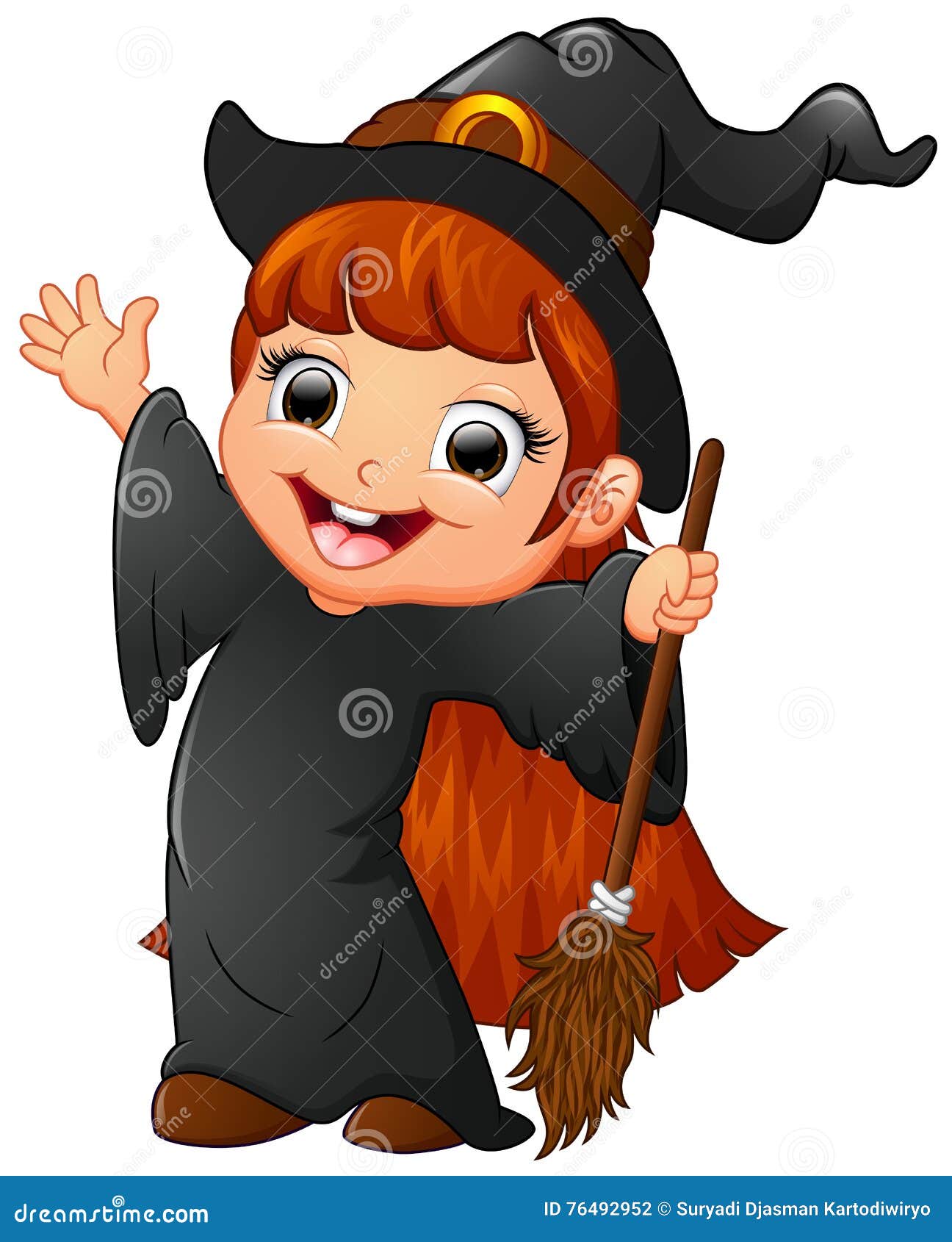 Little Witch Cartoon Holding Broom Stock Vector - Illustration of ...