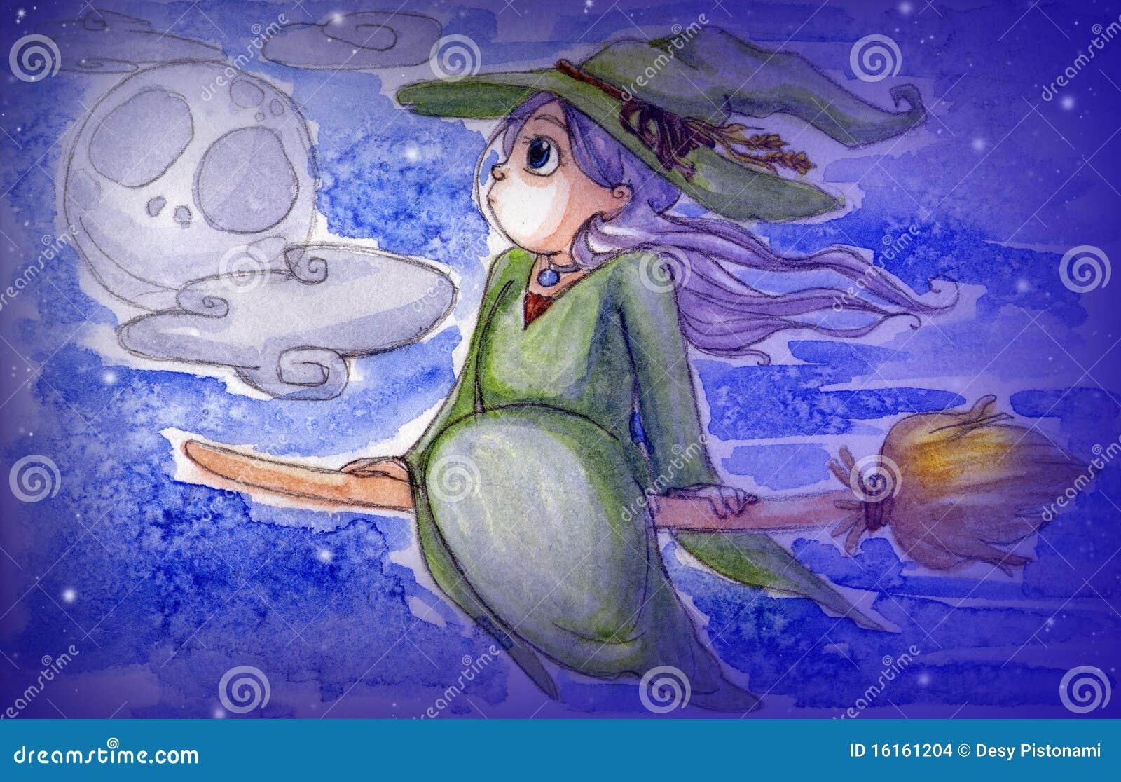 Little Witch Cartoon Holding Broom | CartoonDealer.com #76437705