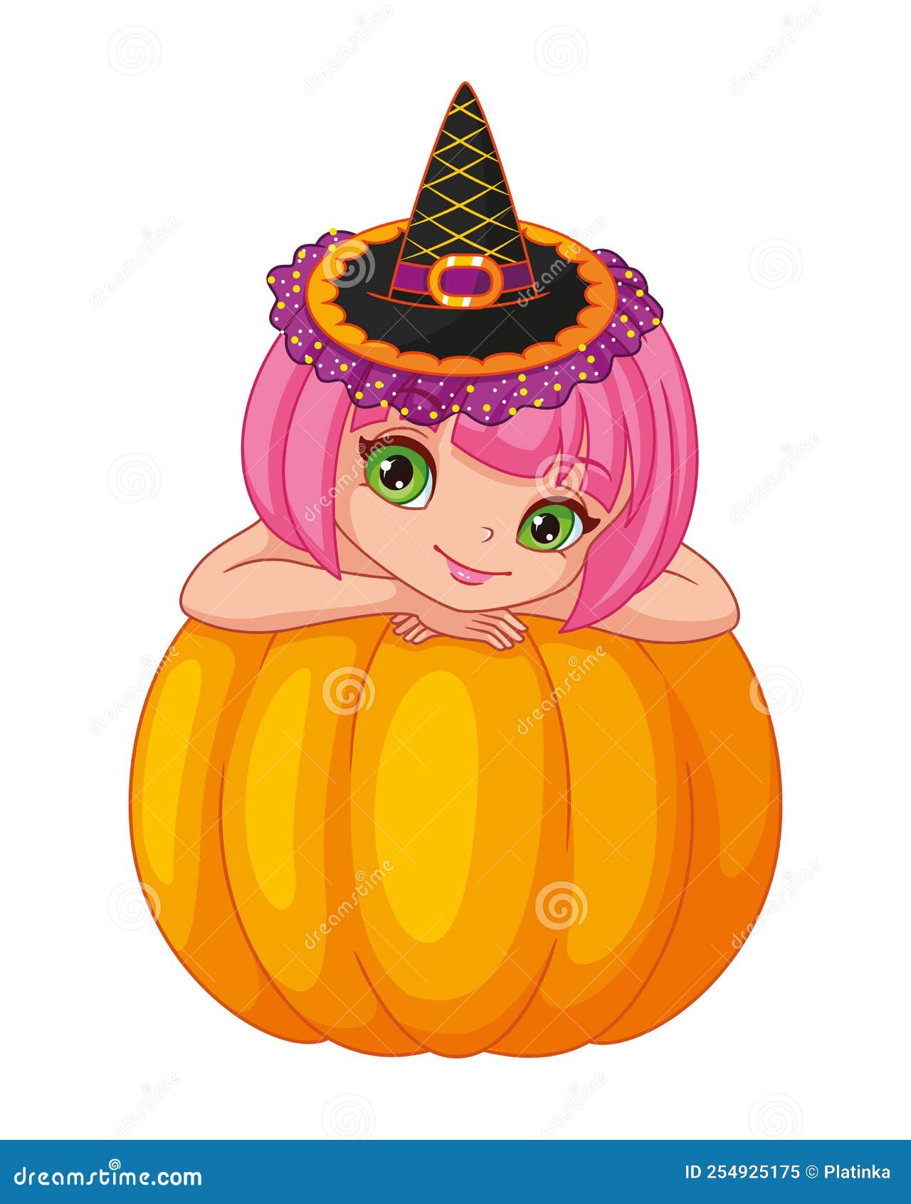 Little Witch with Pumpkin for Halloween. Cartoon Vector Illustration ...