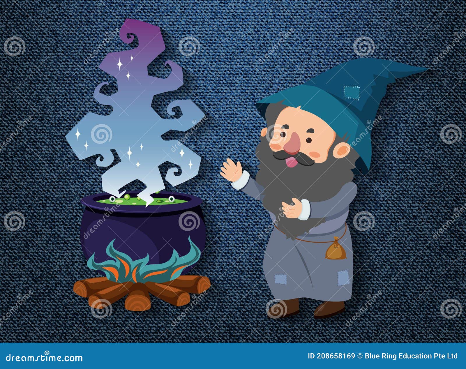 Little Wizard Cartoon Character with Potion Pot Stock Vector ...