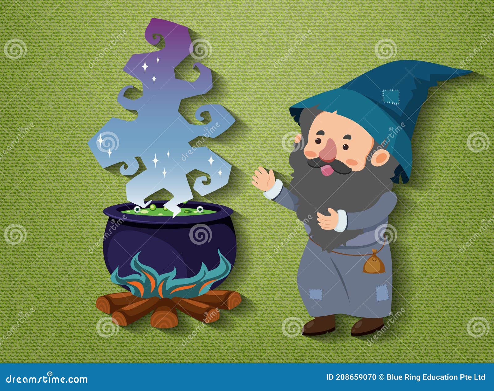 Little Wizard Cartoon Character with Potion Pot Stock Vector ...