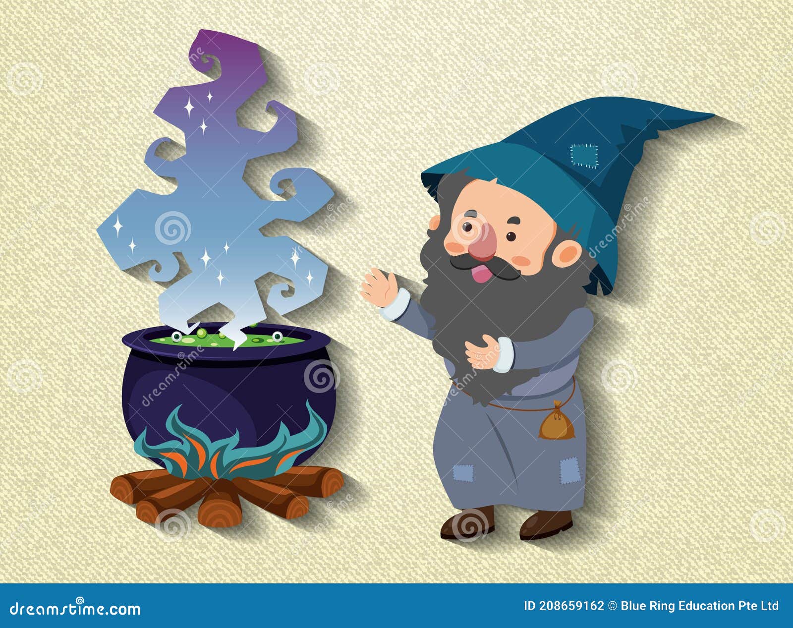 Little Wizard Cartoon Character with Potion Pot Stock Vector ...