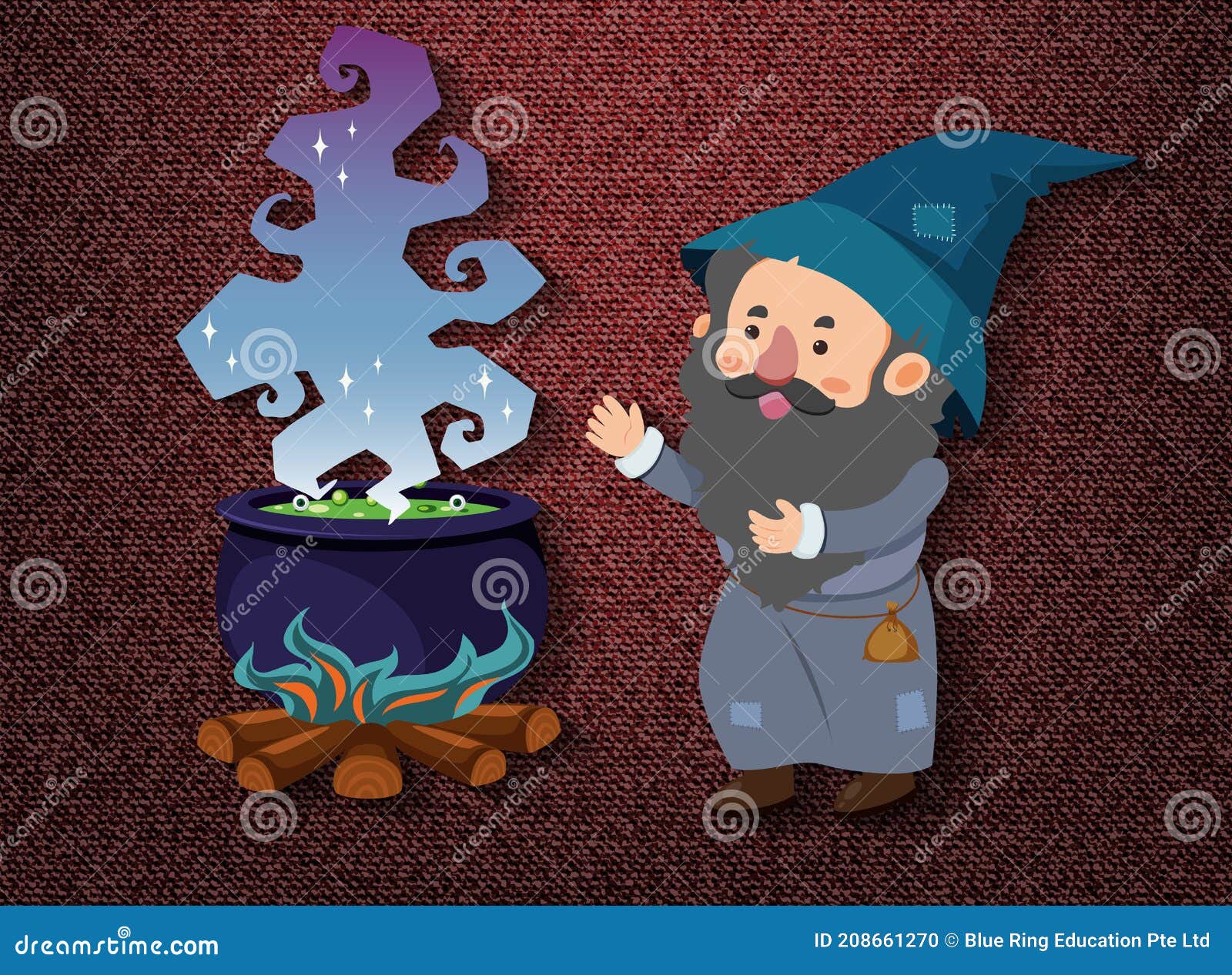 Little Wizard Cartoon Character with Potion Pot Stock Vector ...